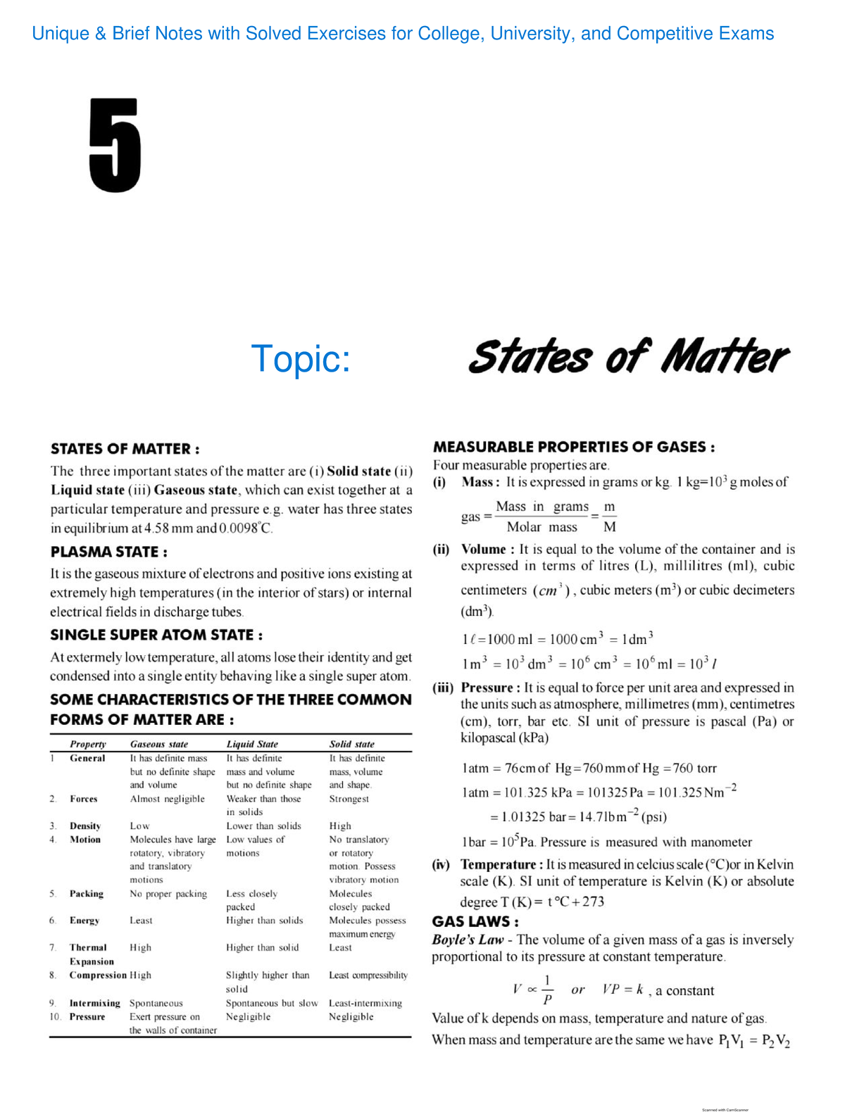 Chemistry Unique and Brief Notes on States of Matter with Solved ...