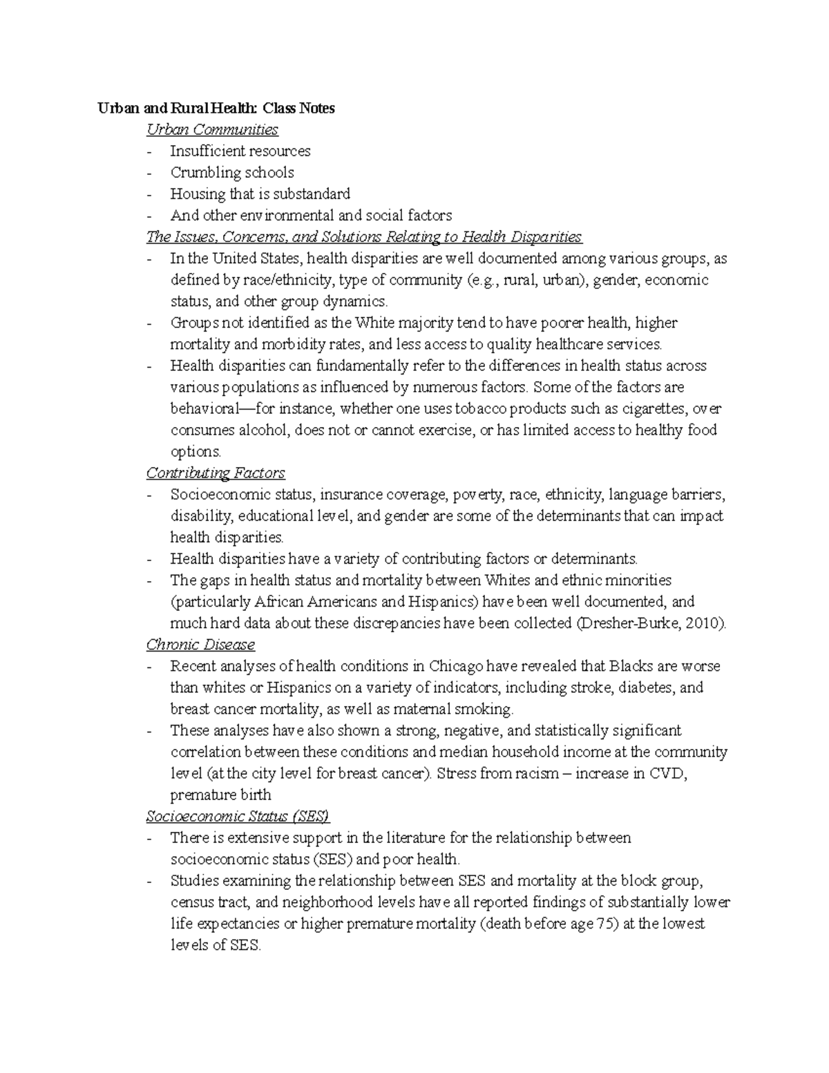 Urban and Rural Health - Lecture notes - HS 353 - Studocu