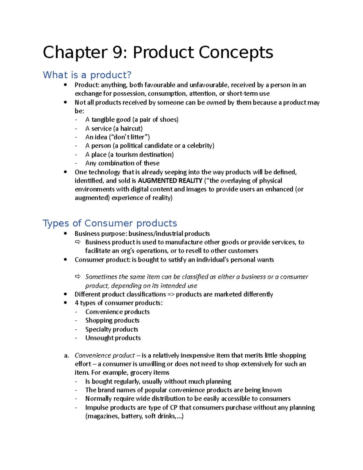 Chapter 9 - Chapter 9: Product Concepts What is a product? Product ...