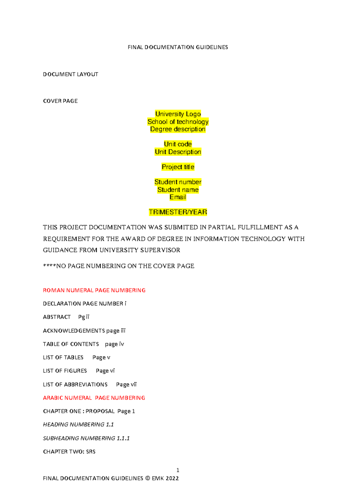 Final Documentation Guidelines 101 - 1 FINAL DOCUMENTATION GUIDELINES ...