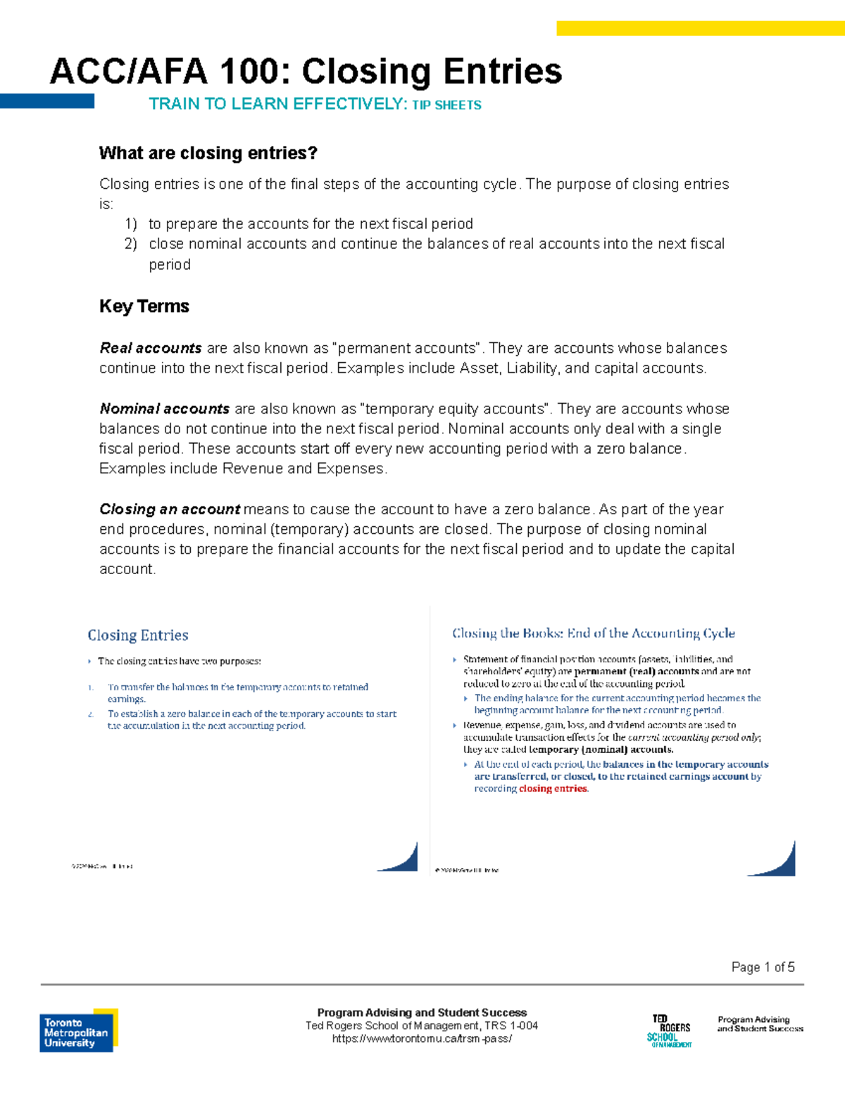 AFA100 Closing Entries S S23 - TRAIN TO LEARN EFFECTIVELY: TIP SHEETS ...