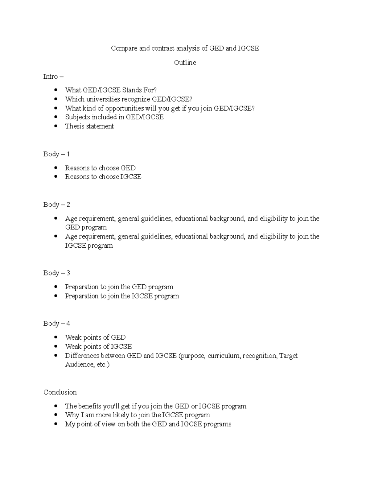 Compare and contrast analysis of GED and Igcse - Compare and contrast ...