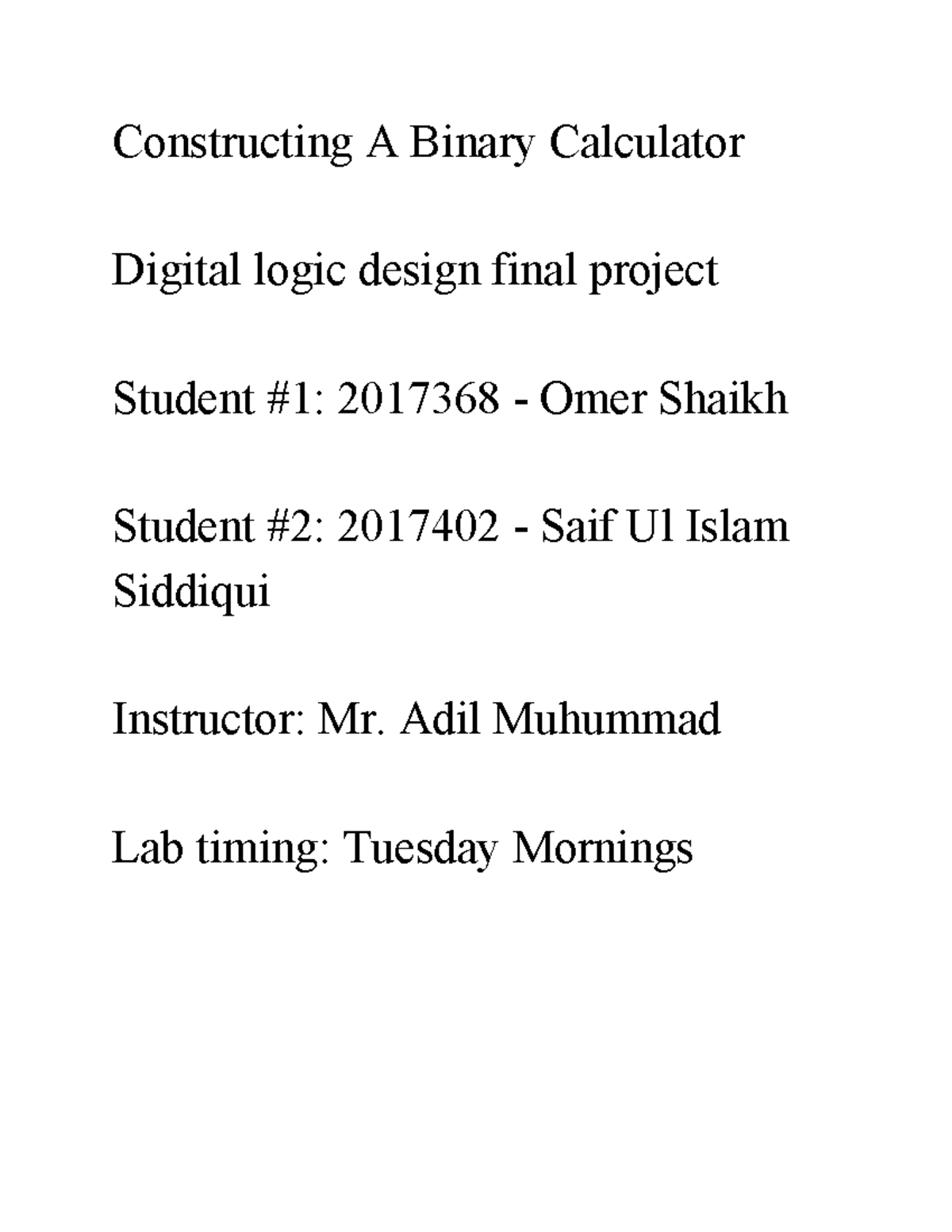 Constructing A Binary Calculator - Constructing A Binary Calculator ...