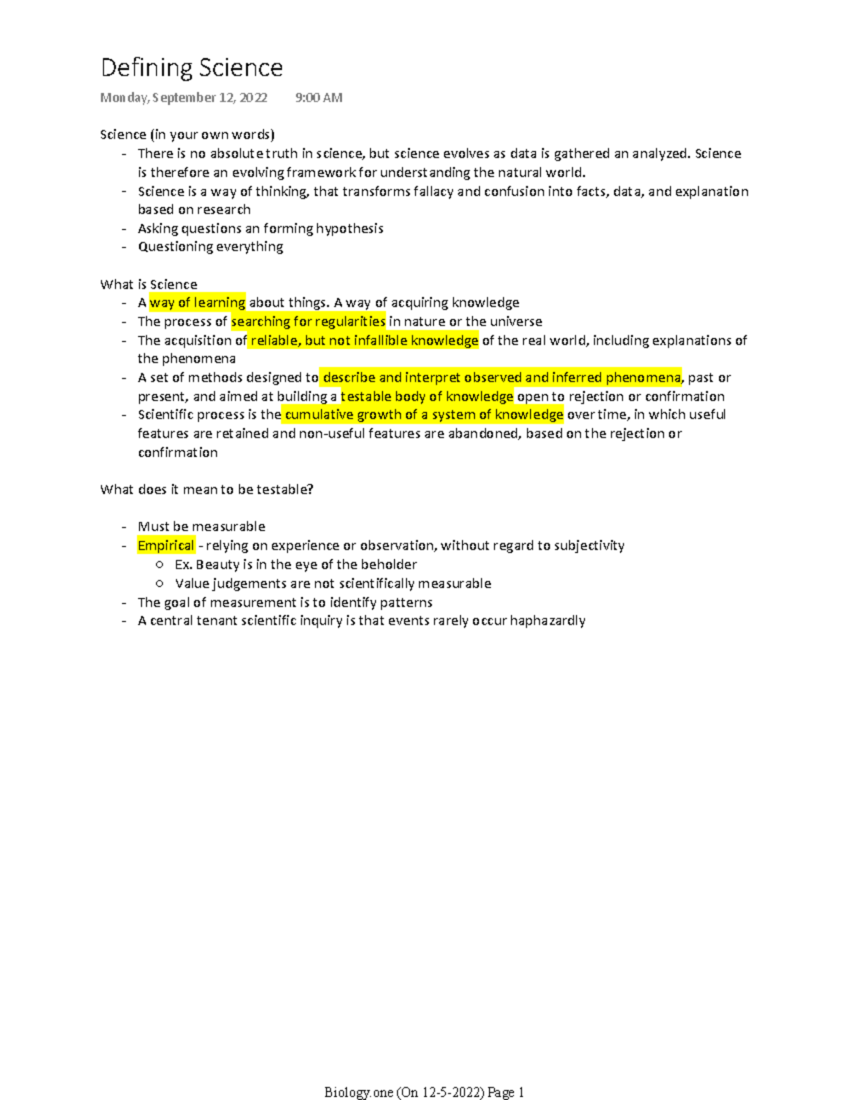 Defining science - Science (in your own words) There is no absolute ...