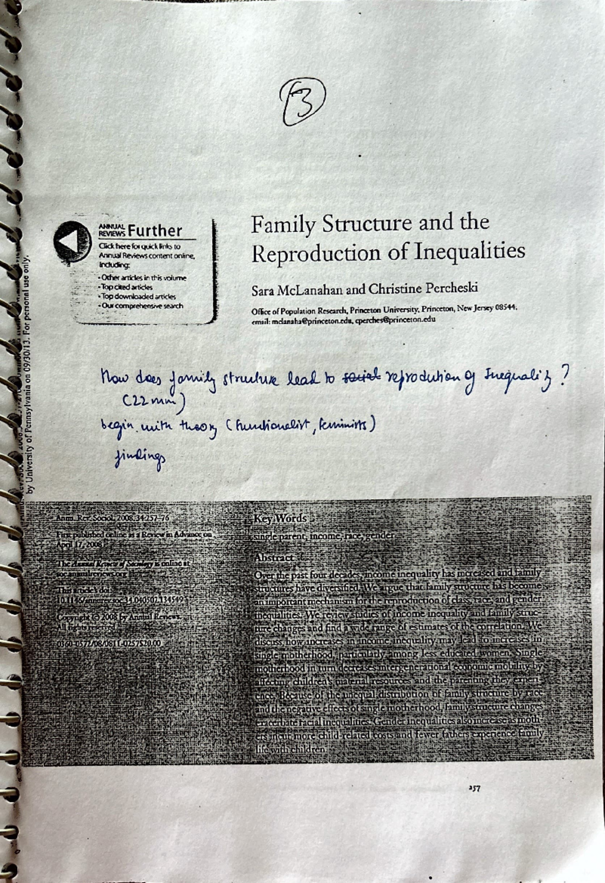 Family structure and reproduction of inequalities - .,... O ,Further ...