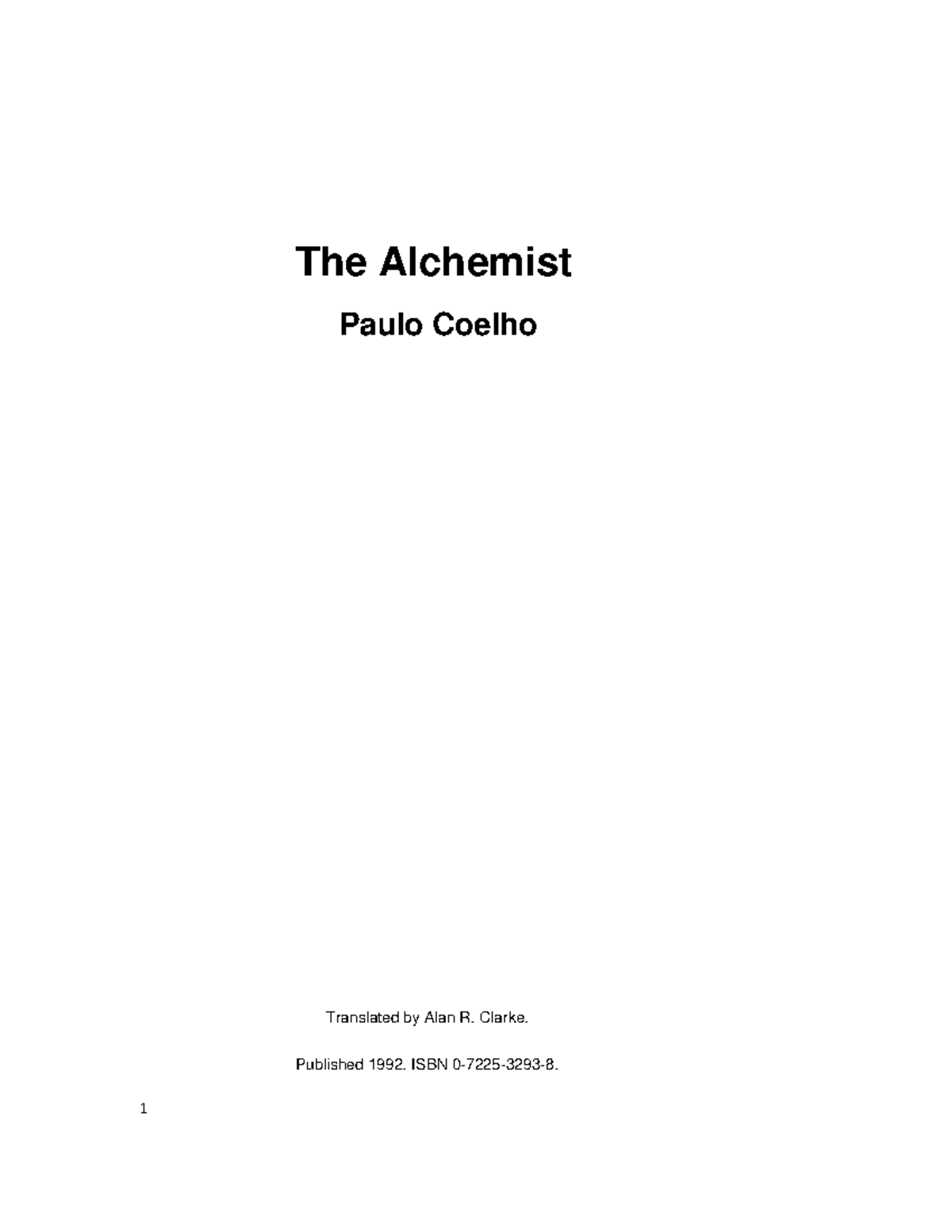 Paulo Coelho The Alchemist) - The Alchemist Paulo Coelho Translated by ...