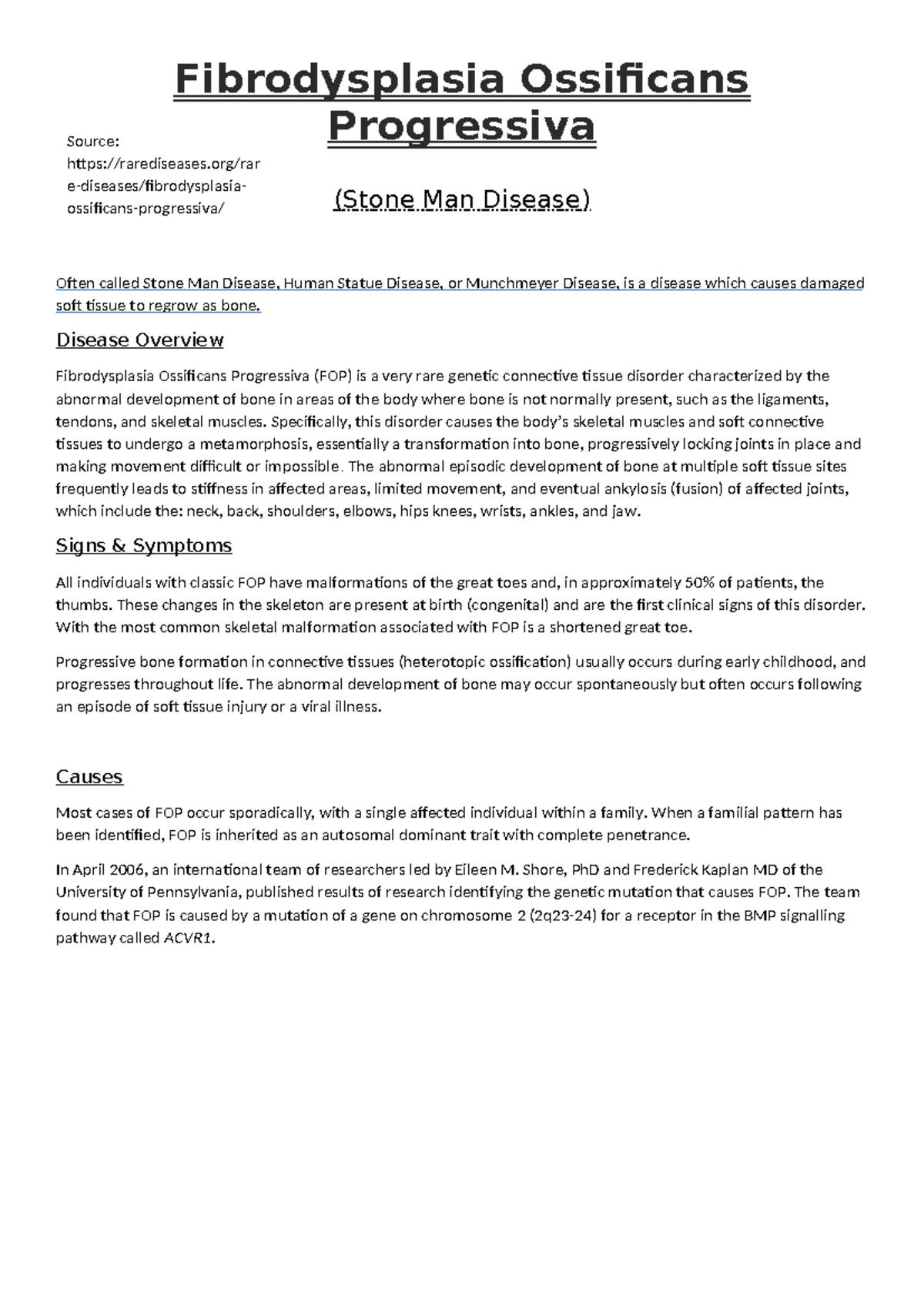 Fibrodysplasia Ossificans Progressiva - Fibrodysplasia Ossificans ...