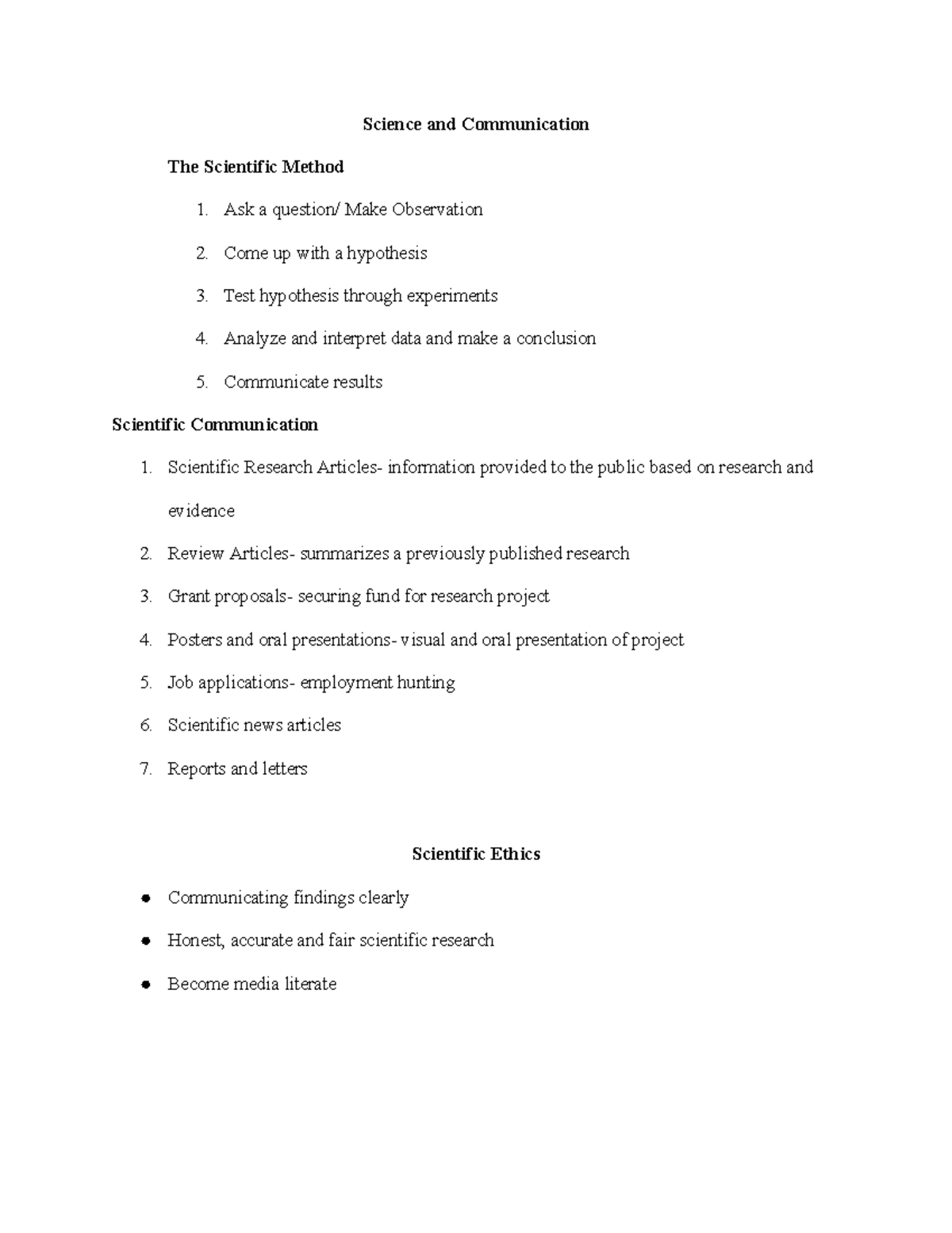 Biology 225 Chapter 1 - Science and Communication The Scientific Method ...