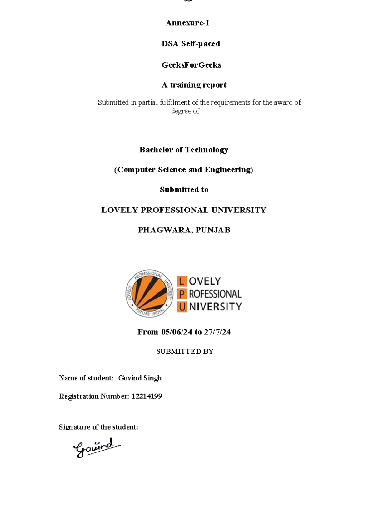 Gfg-dsa-selfpaced-report - ####### Annexure-I ####### DSA Self-paced ...