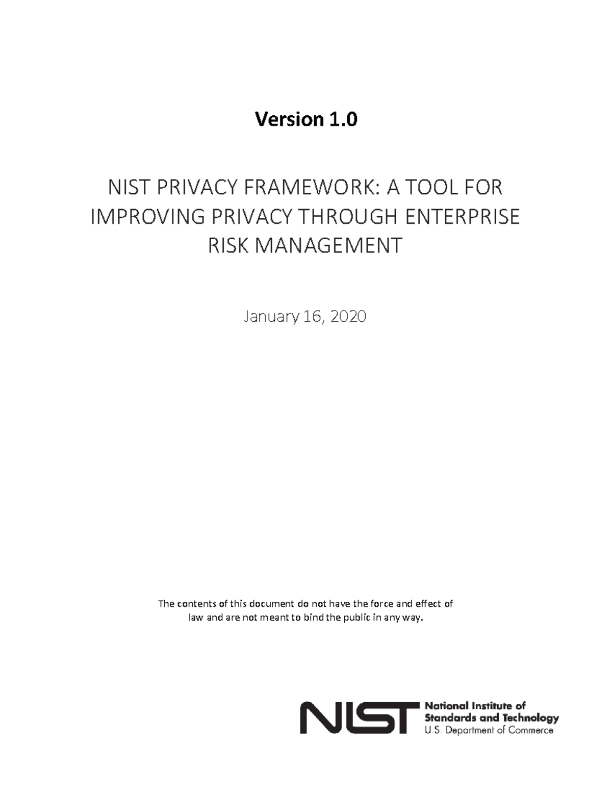 NIST Privacy Framework V1 - Version 1. NIST PRIVACY FRAMEWORK: A TOOL ...