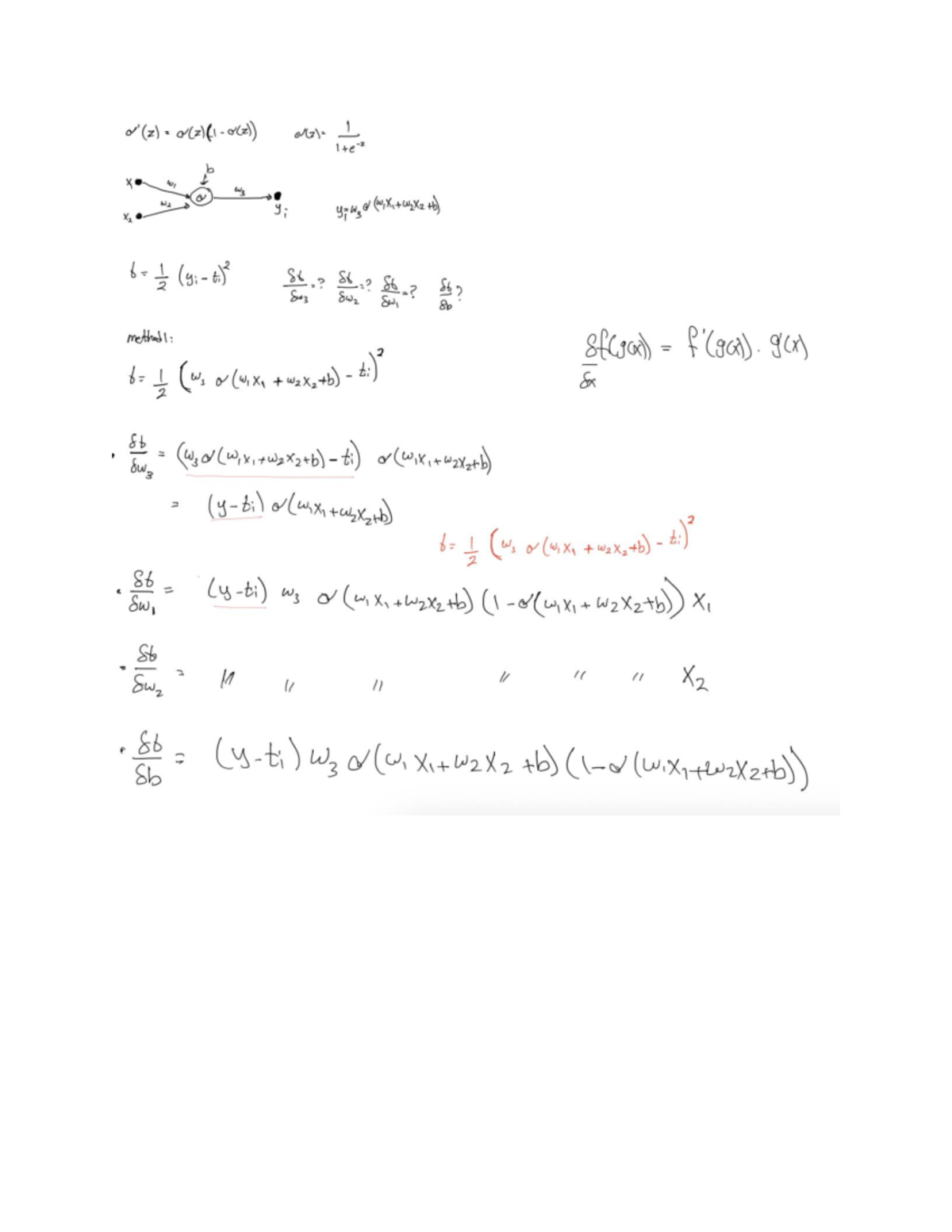 Backpropagation Example - W2 D X2 ypw3d 86.? Sw3 St.? 8w2 Sw, sto? Sto? method: Sf(ga)) f((GG ...
