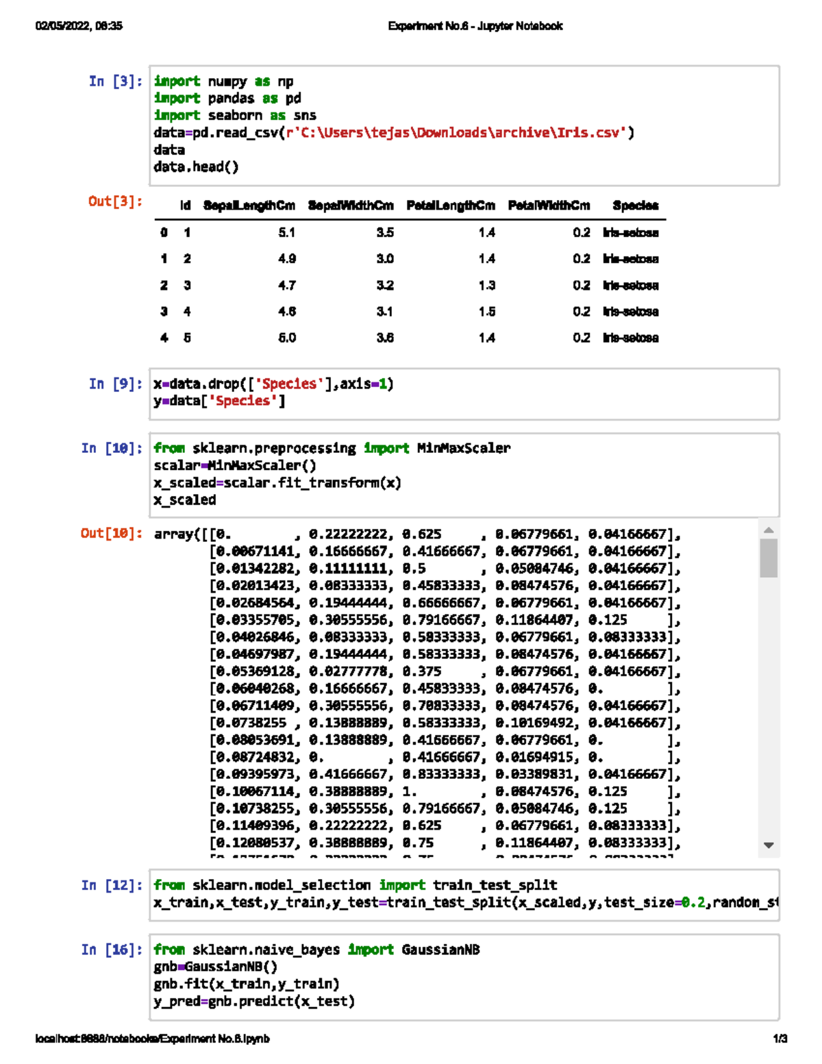 Experiment 6 - PRACTICAL 6 - 08:35 Experiment No Jupyter Notebook In import numpy as np import ...