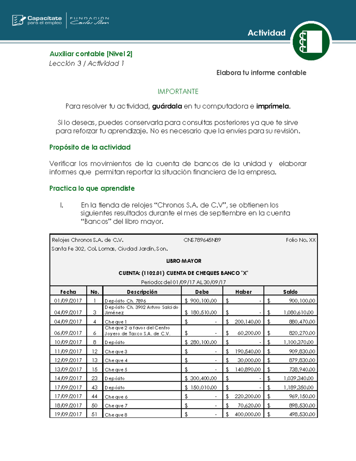 Elabora tu informe contable - Auxiliar contable [Nivel 2] Lección 3 / Actividad 1 Elabora tu ...