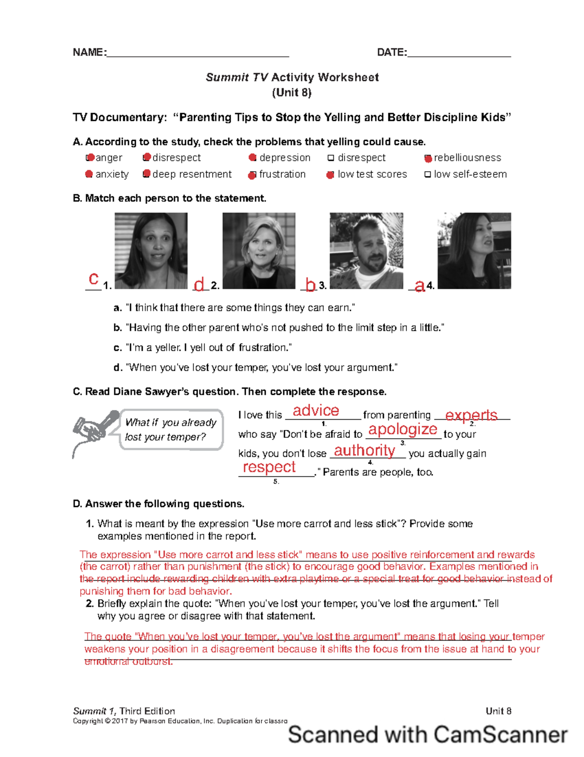 Worksheet English - NAME: DATE: Summit 1, Third Edition Unit 8 Summit ...