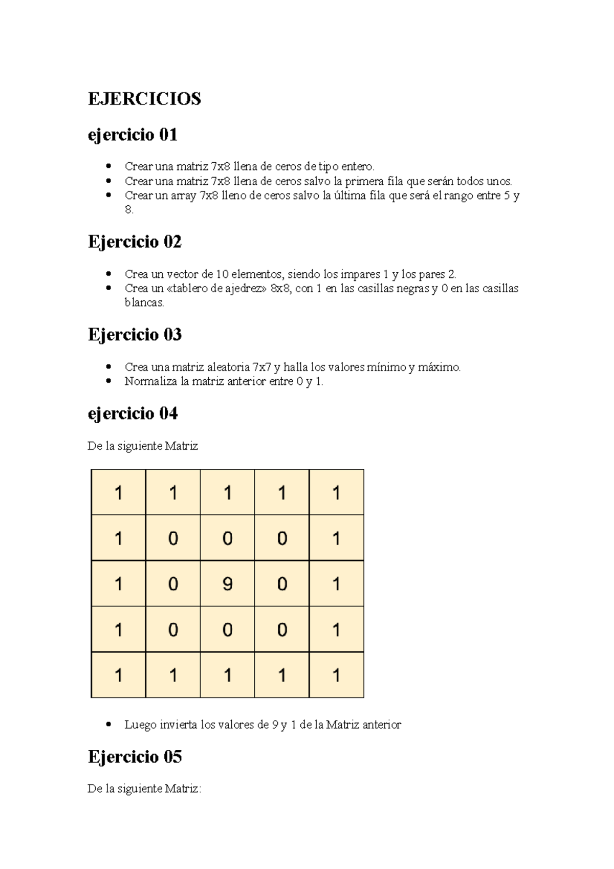 Librerias numpy - esta pagiana - EJERCICIOS ejercicio 01 Crear una ...