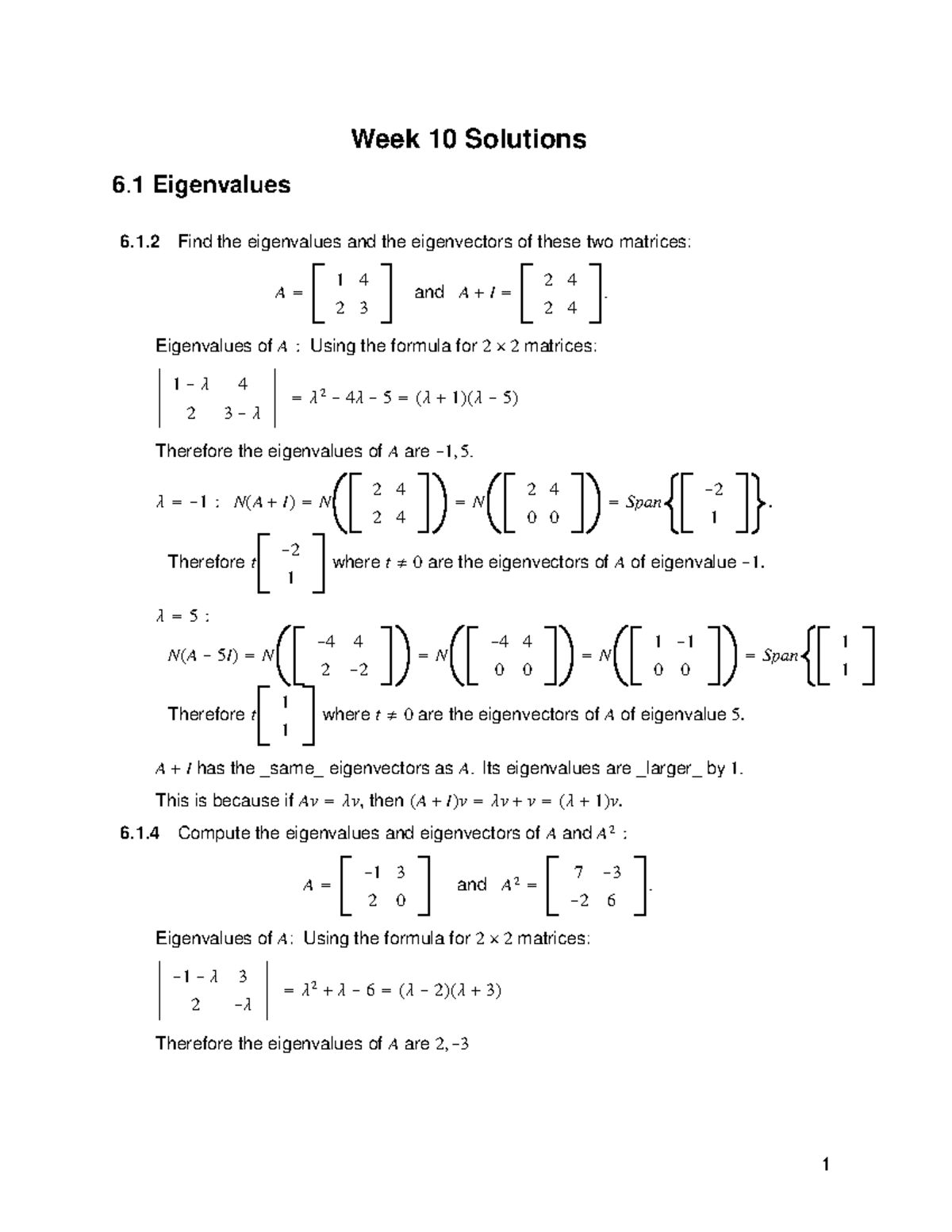 Week10Practice Problems Solutions - Week 10 Solutions 6 Eigenvalues 6.1 ...