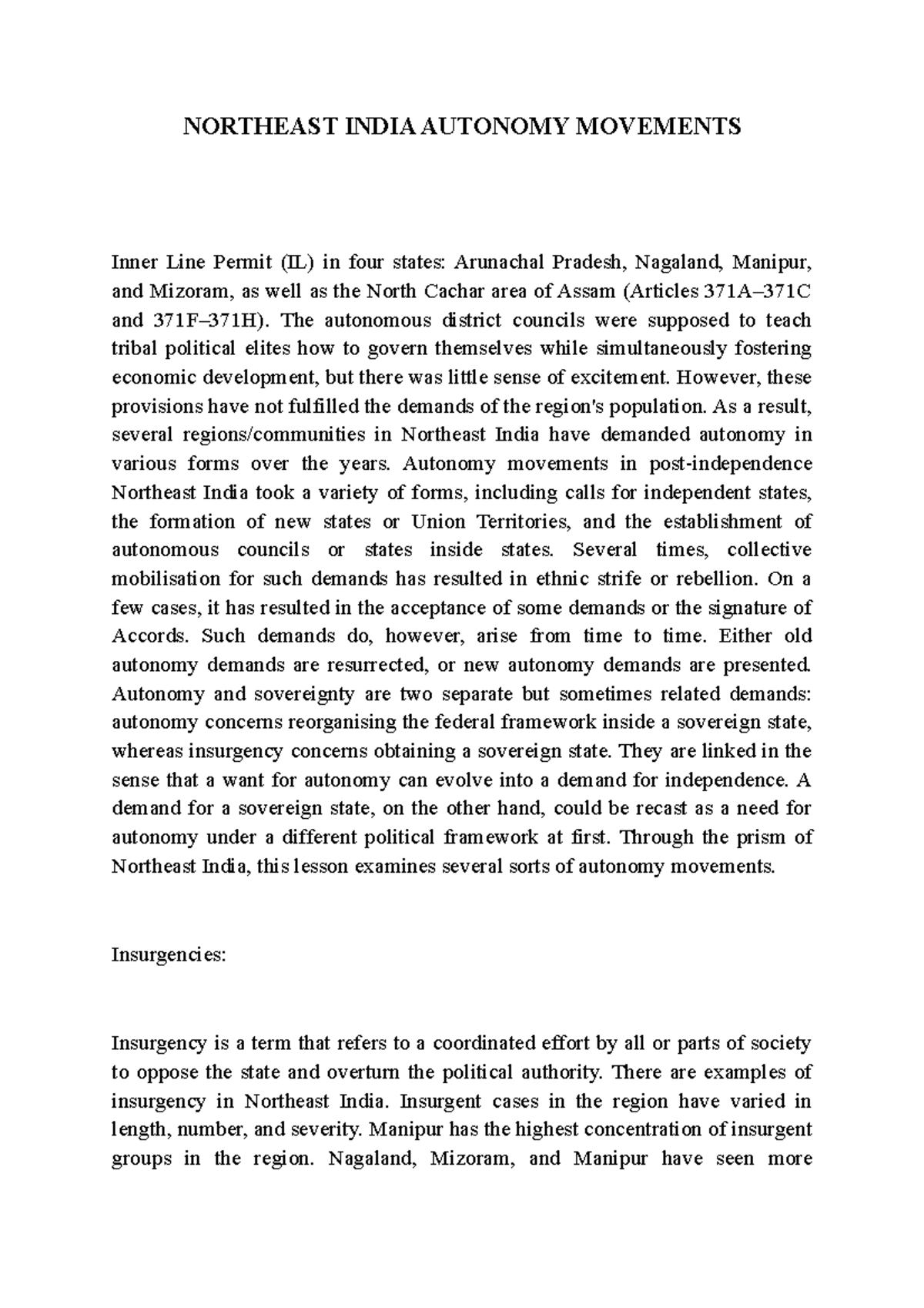 Northeast India Autonomy Movements - NORTHEAST INDIA AUTONOMY MOVEMENTS ...