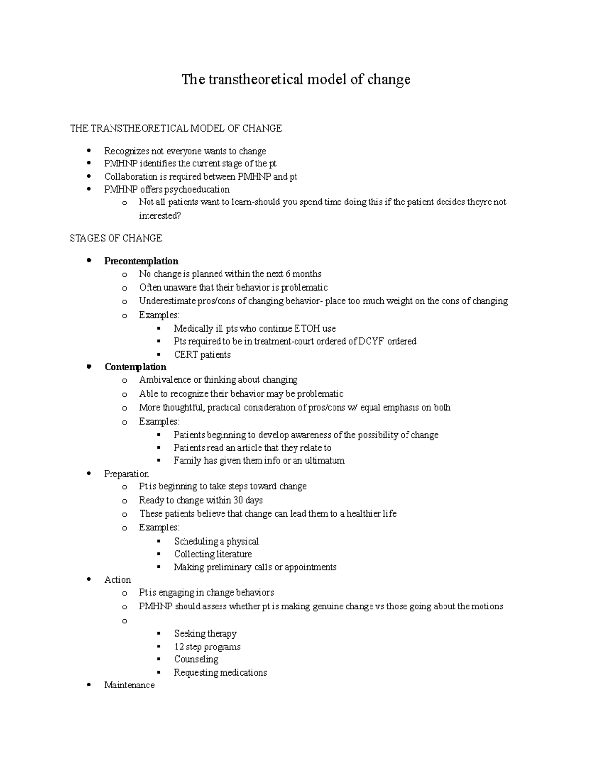 Stages OF Change - The transtheoretical model of change THE ...