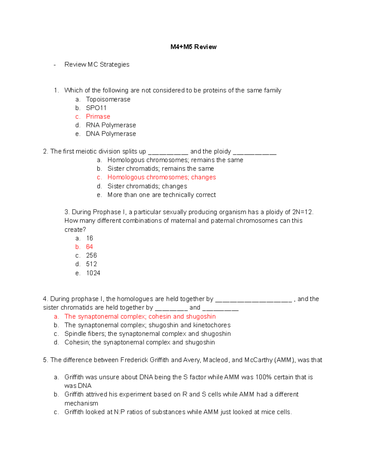 SI 12 Key - BIOLOGY ASSIGNMENT - M4+M5 Review Review MC Strategies Which of the following are ...