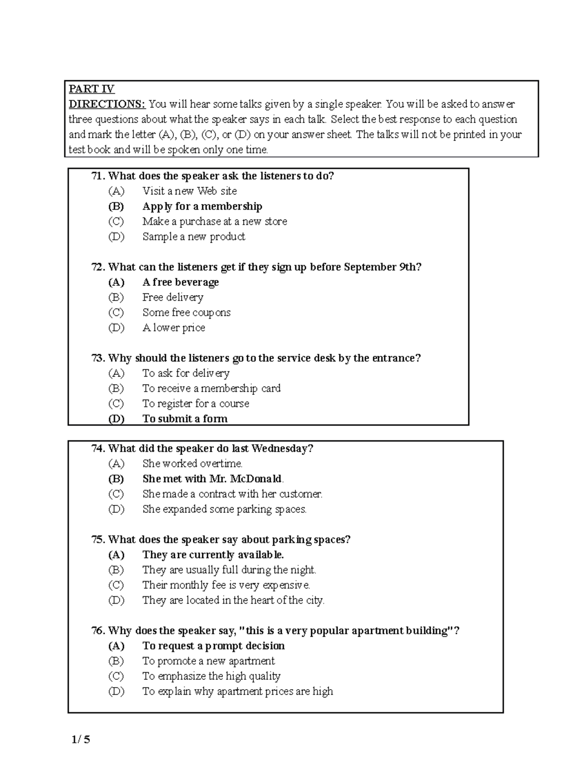 Listening Revision - P4 - PART IV DIRECTIONS: You will hear some talks ...