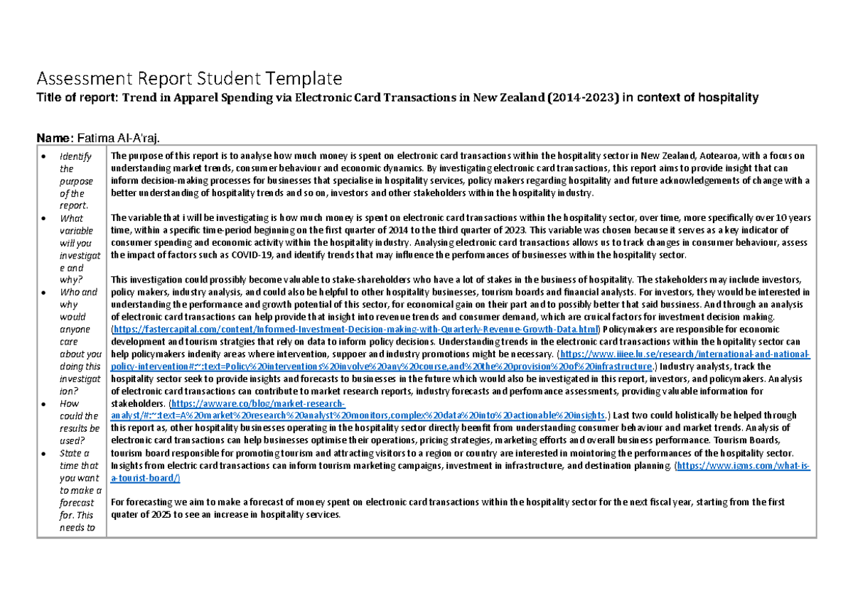 AS91580 Time Series Assessment Report Student - Assessment Report ...