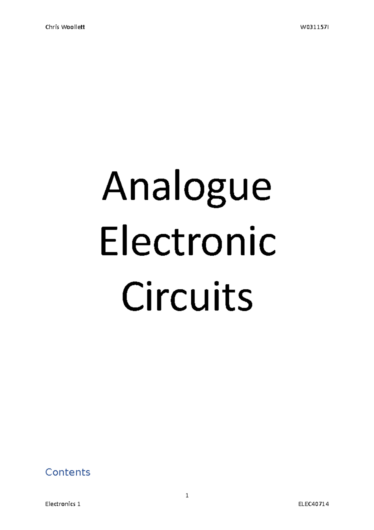 Electronics 1 Analogue Electronic Circuits - Analogue Electronic Circuits - Studocu