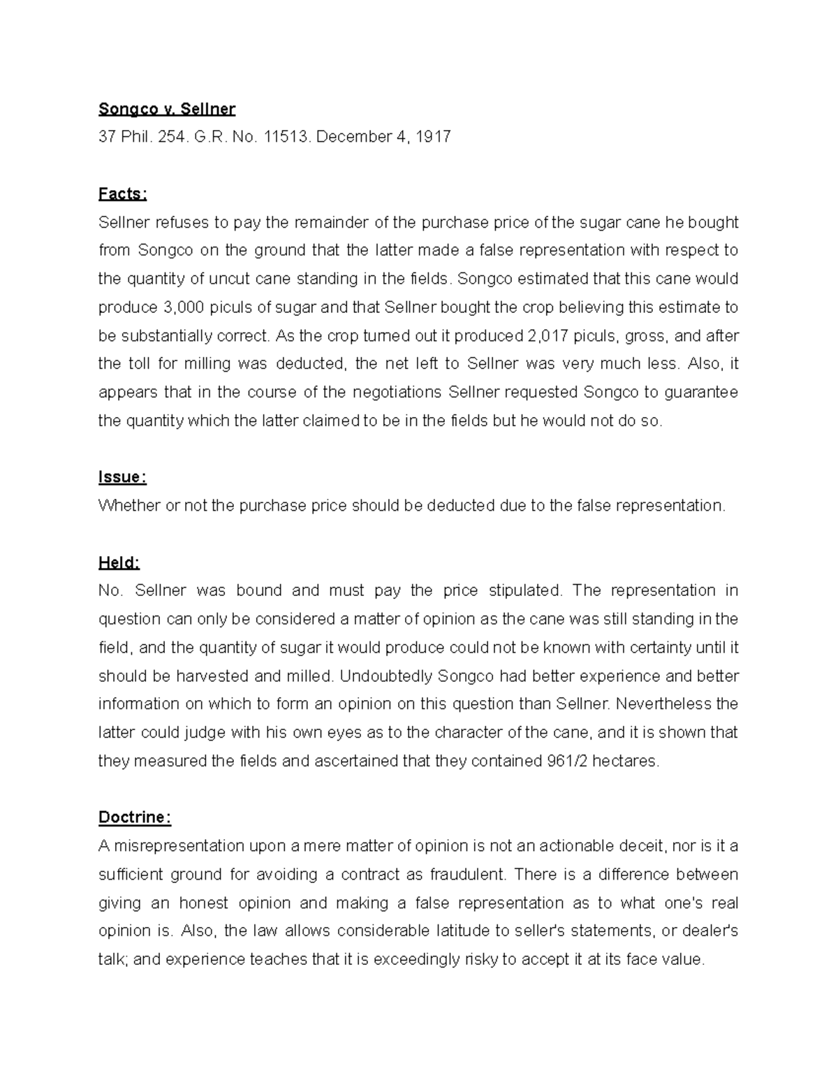 #112 qwertyuiodfg - Songco v. Sellner 37 Phil. 254. G. No. 11513 ...