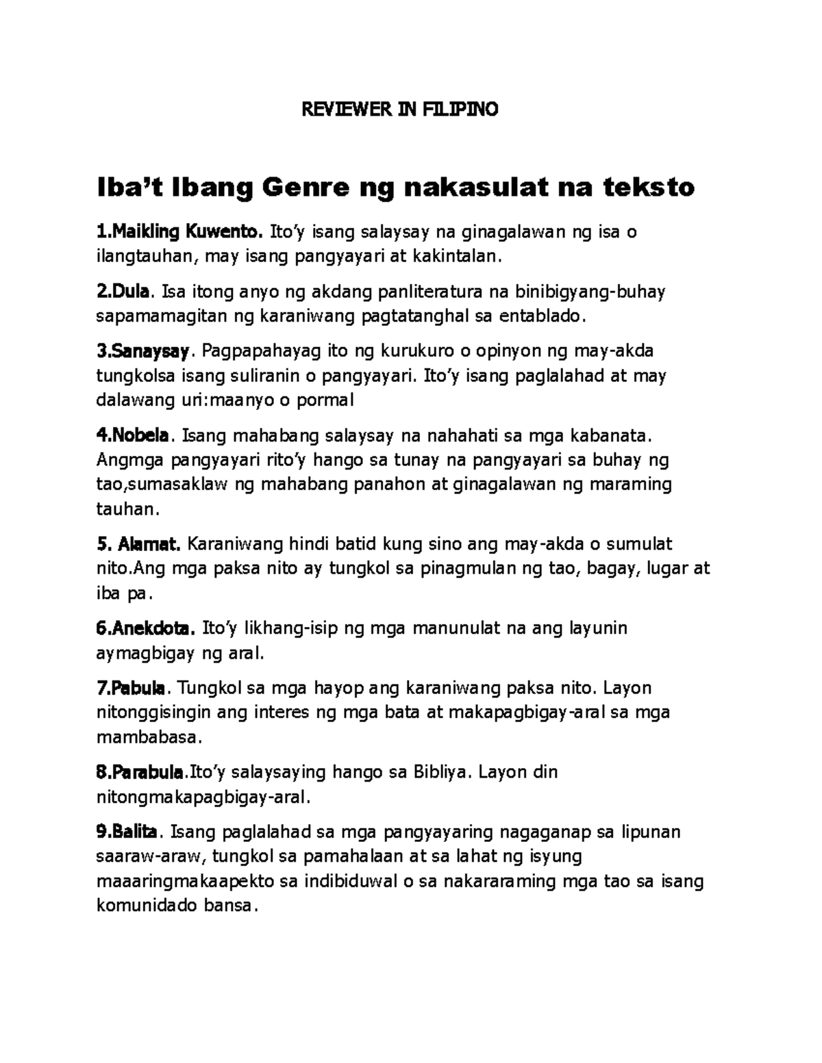 Reviewer IN Filipino - hcvsycys - REVIEWER IN FILIPINO Iba’t Ibang ...