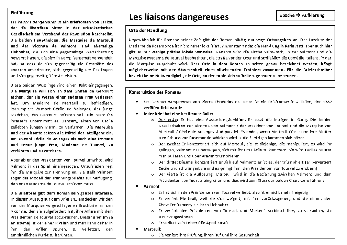 7) Les liaisons dangereuses - Epoche Aufklärung Les liaisons ...