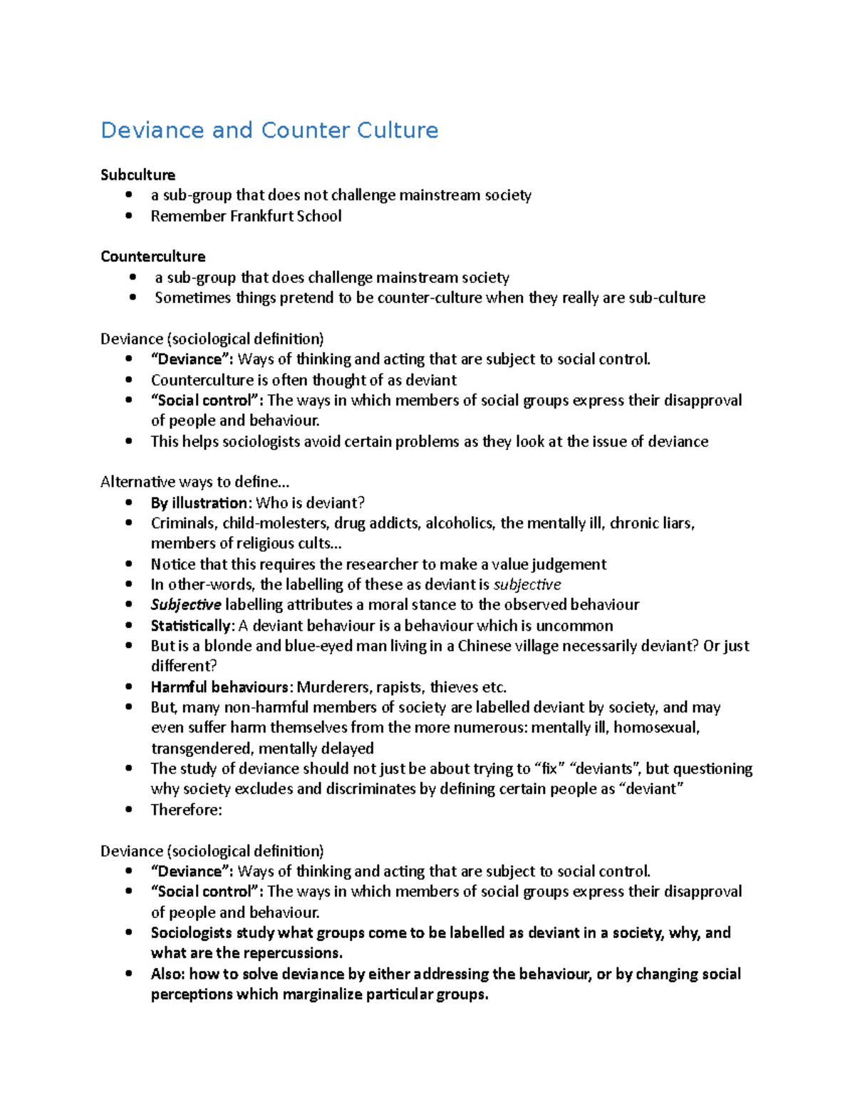 Lecture 6-Deviance and Counter Culture copy - Deviance and Counter ...