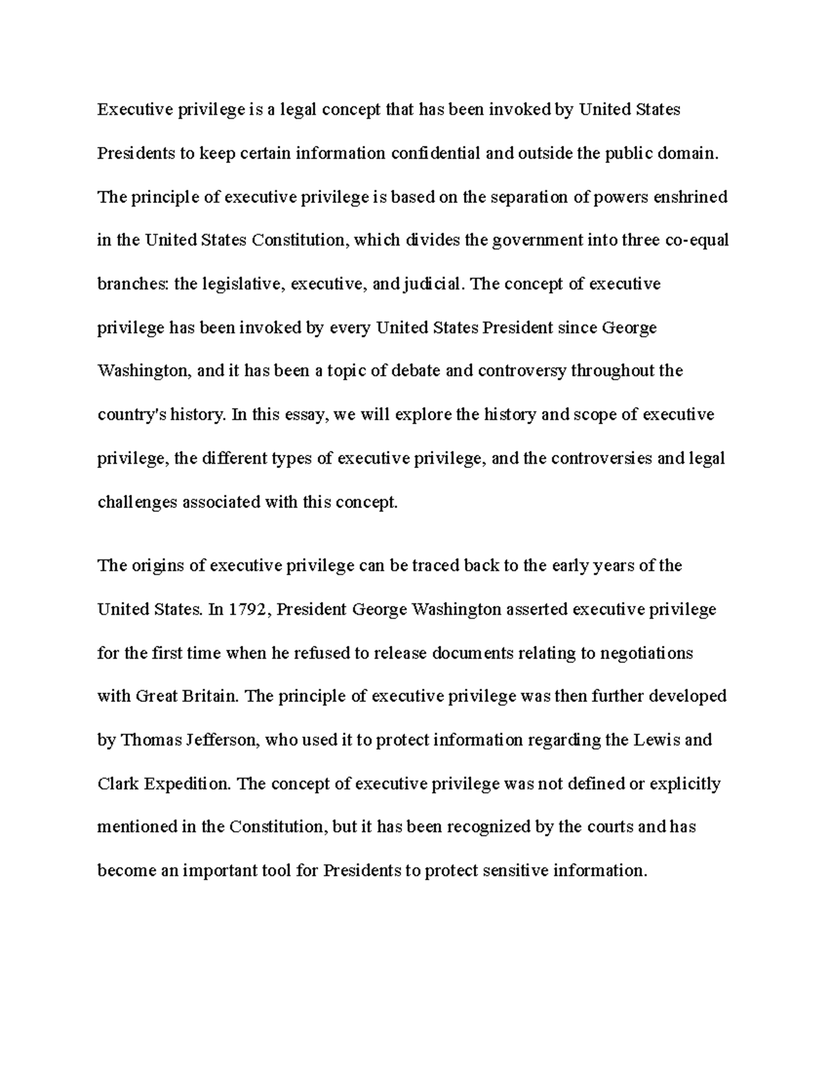 Executive Privilege Notes - Executive privilege is a legal concept that ...