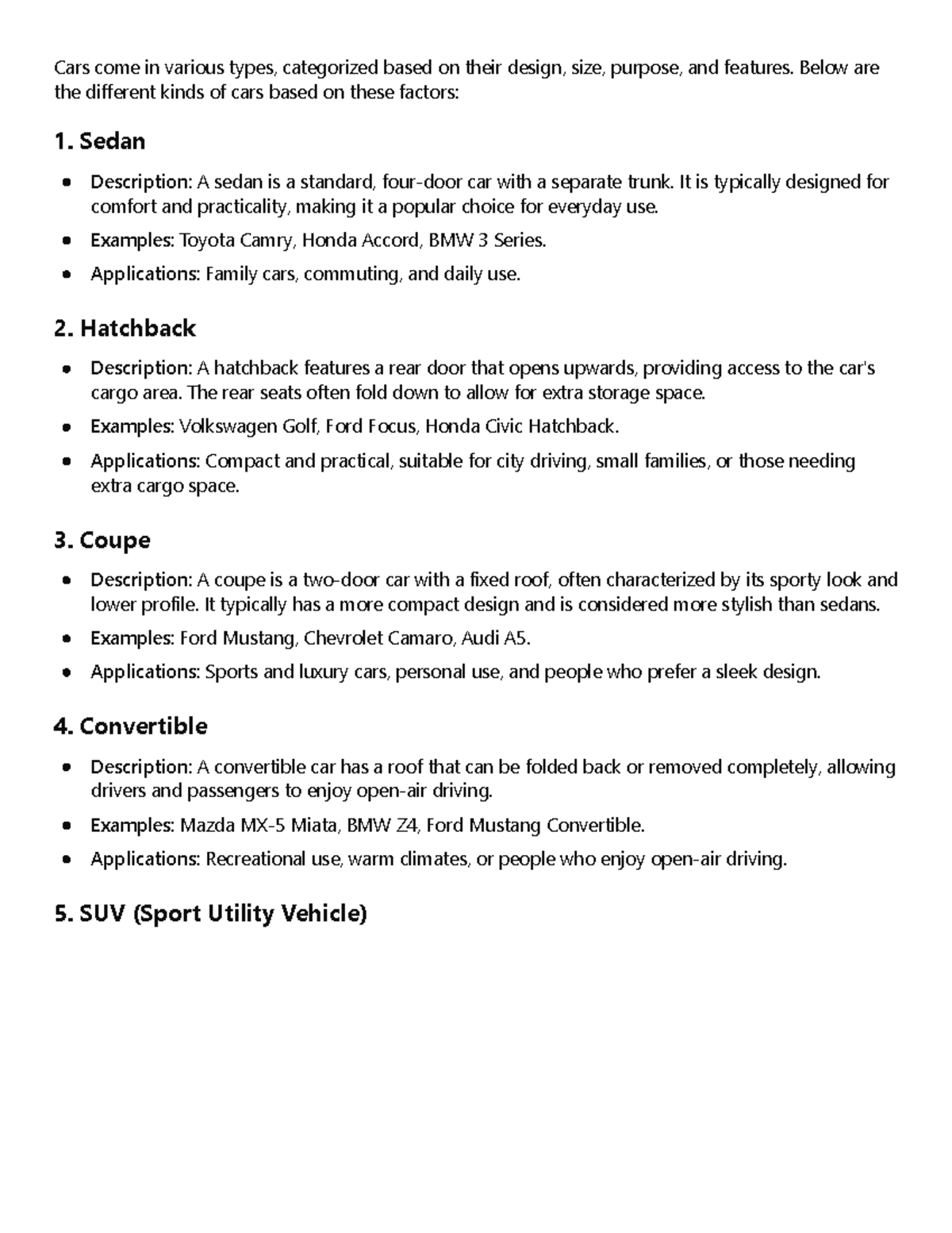 Edd - eng - Cars come in various types, categorized based on their ...