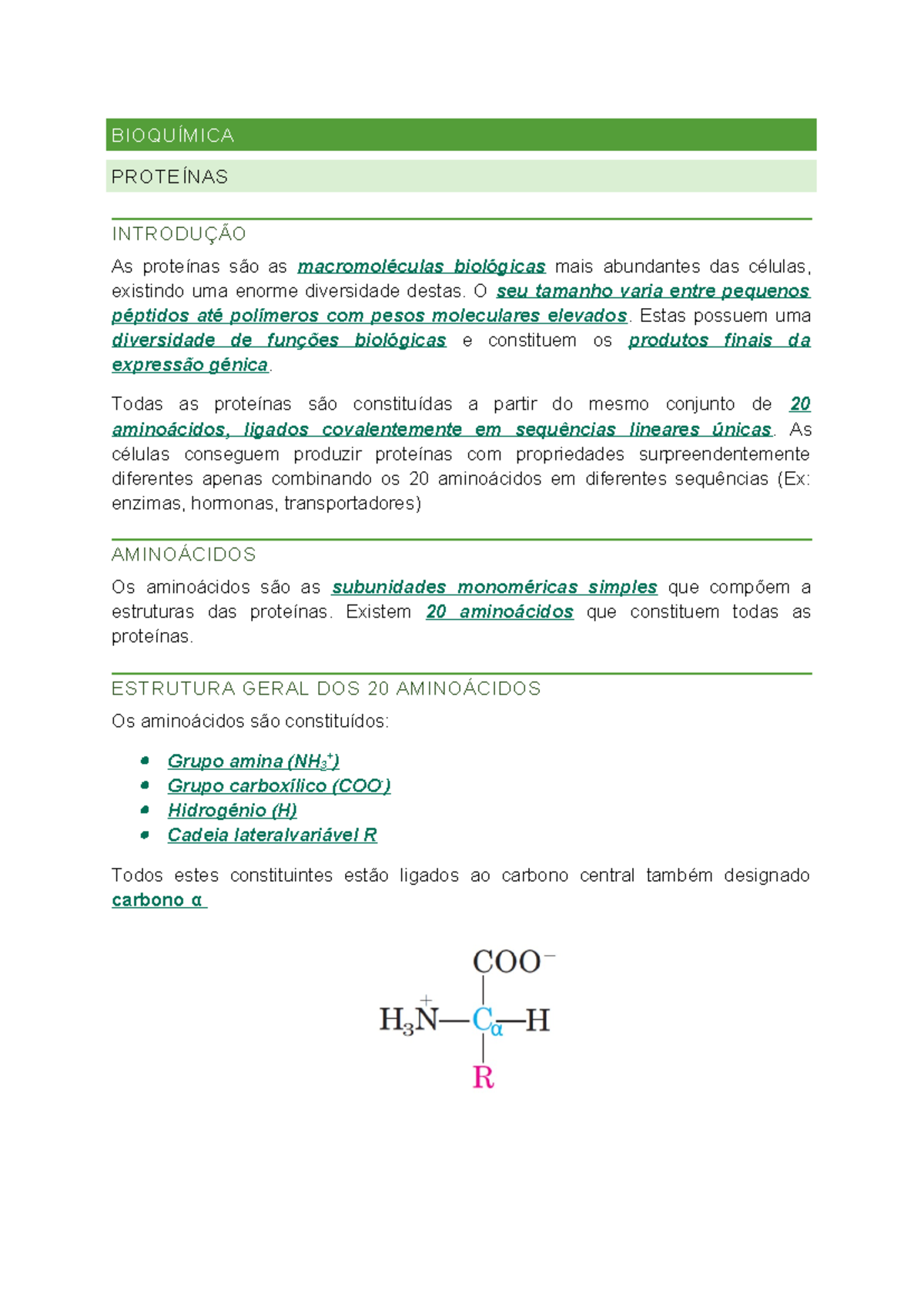 BQ Resumo - BIOQUÍMICA PROTEÍNAS INTRODUÇÃO As proteínas são as ...