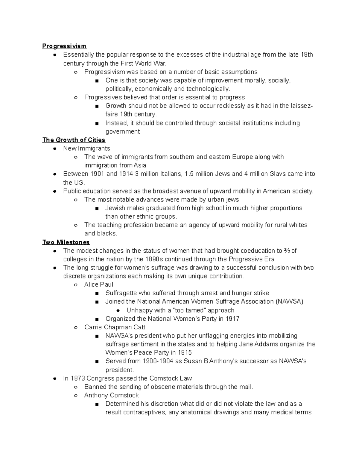 HIST Ch 20 & 21 Notes and Quiz - Progressivism Essentially the popular ...