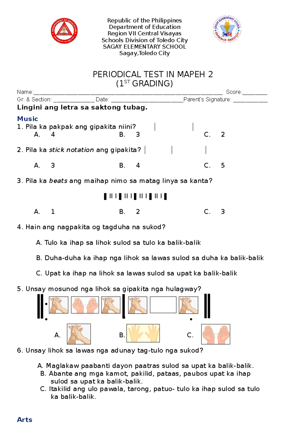 First Quarter TEST Mapeh 2022 - Republic of the Philippines Department ...