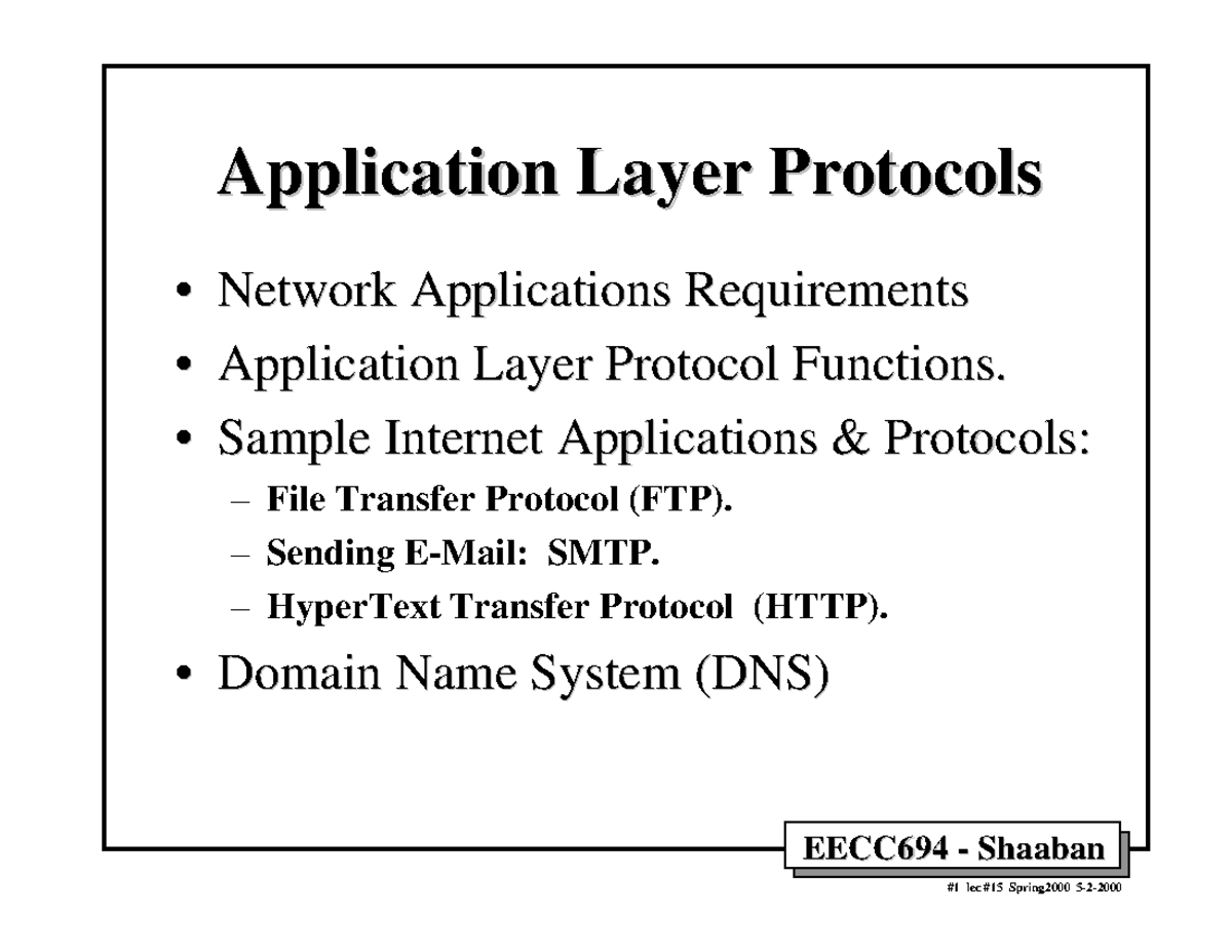 Application Layer - • Sample Internet Applications & Protocols:Sample ...