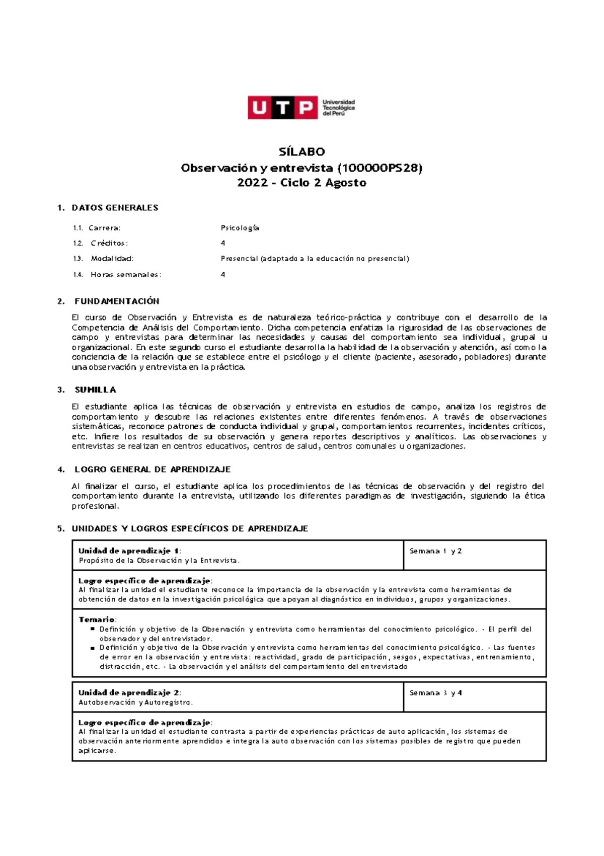 100000 PS28 Observacion YEntrevista - SÍLABO Observación y entrevista ...