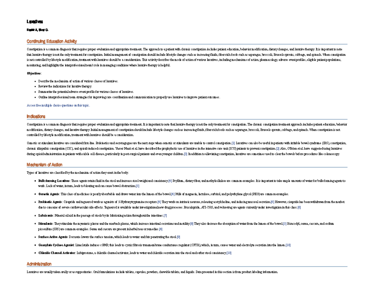 Laxatives - Stat Pearls - NCBI Bookshelf - Laxatives Bashir A, Sizar O ...