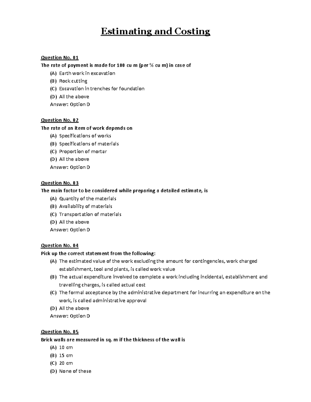 1 Estimation and costing Important 2 mark questions - Estimating and ...