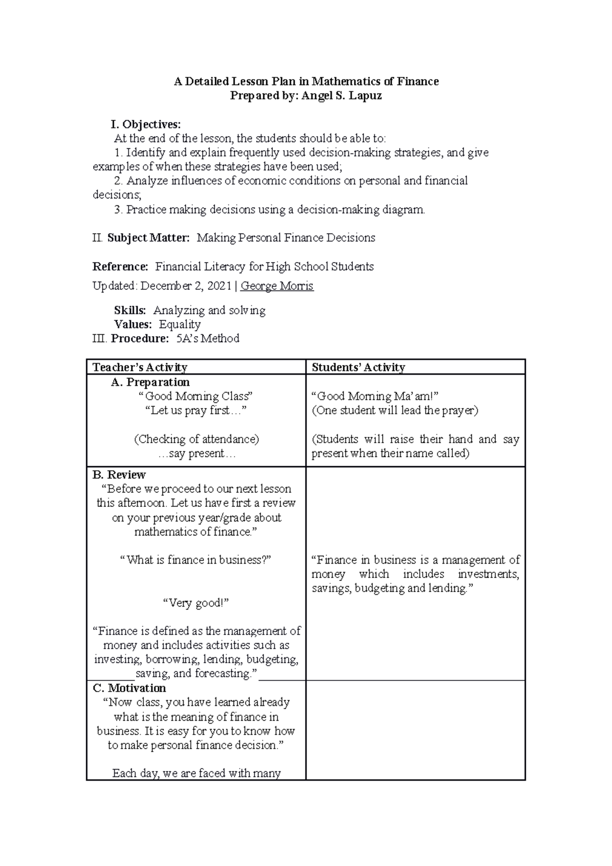 A Detailed Lesson Plan in Mathematics(math-of-finance) - A Detailed ...