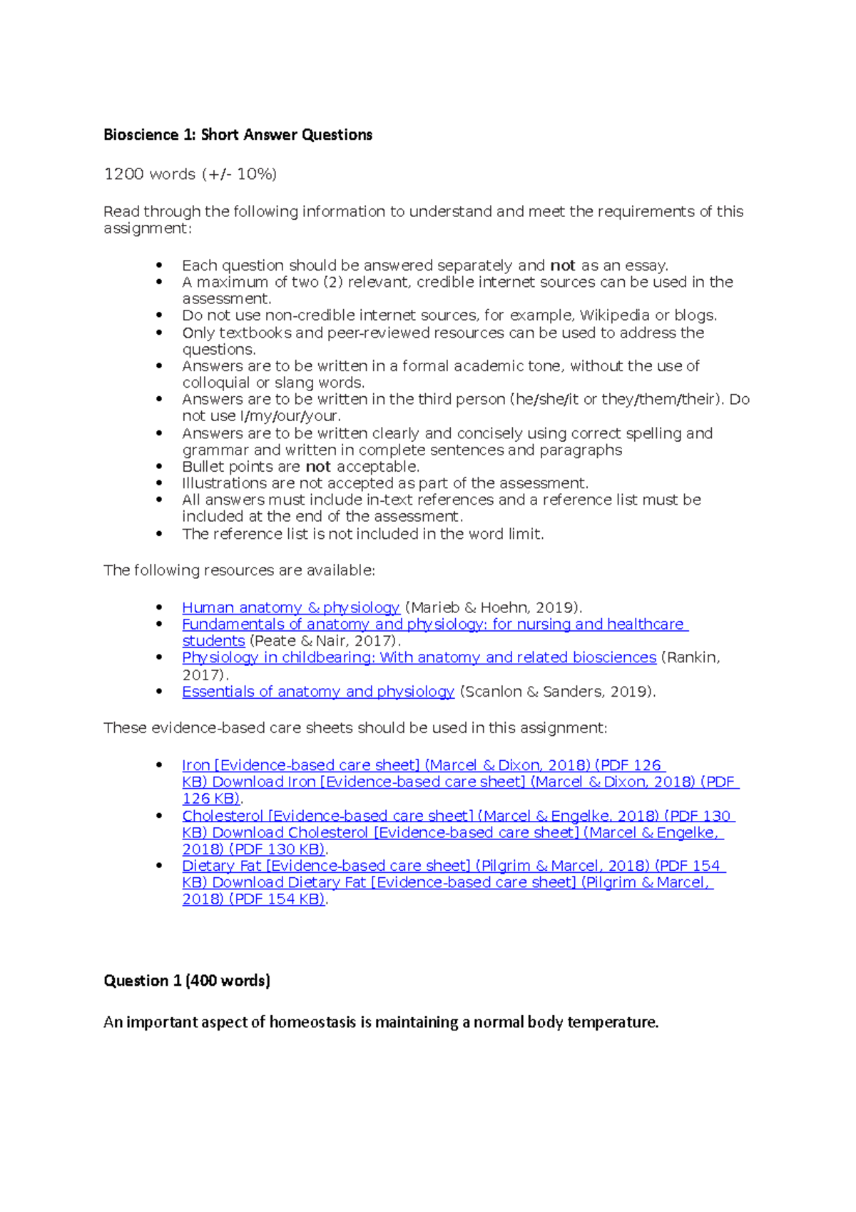 Bioscience 1 Short Answers - Bioscience 1: Short Answer Questions 1200 ...