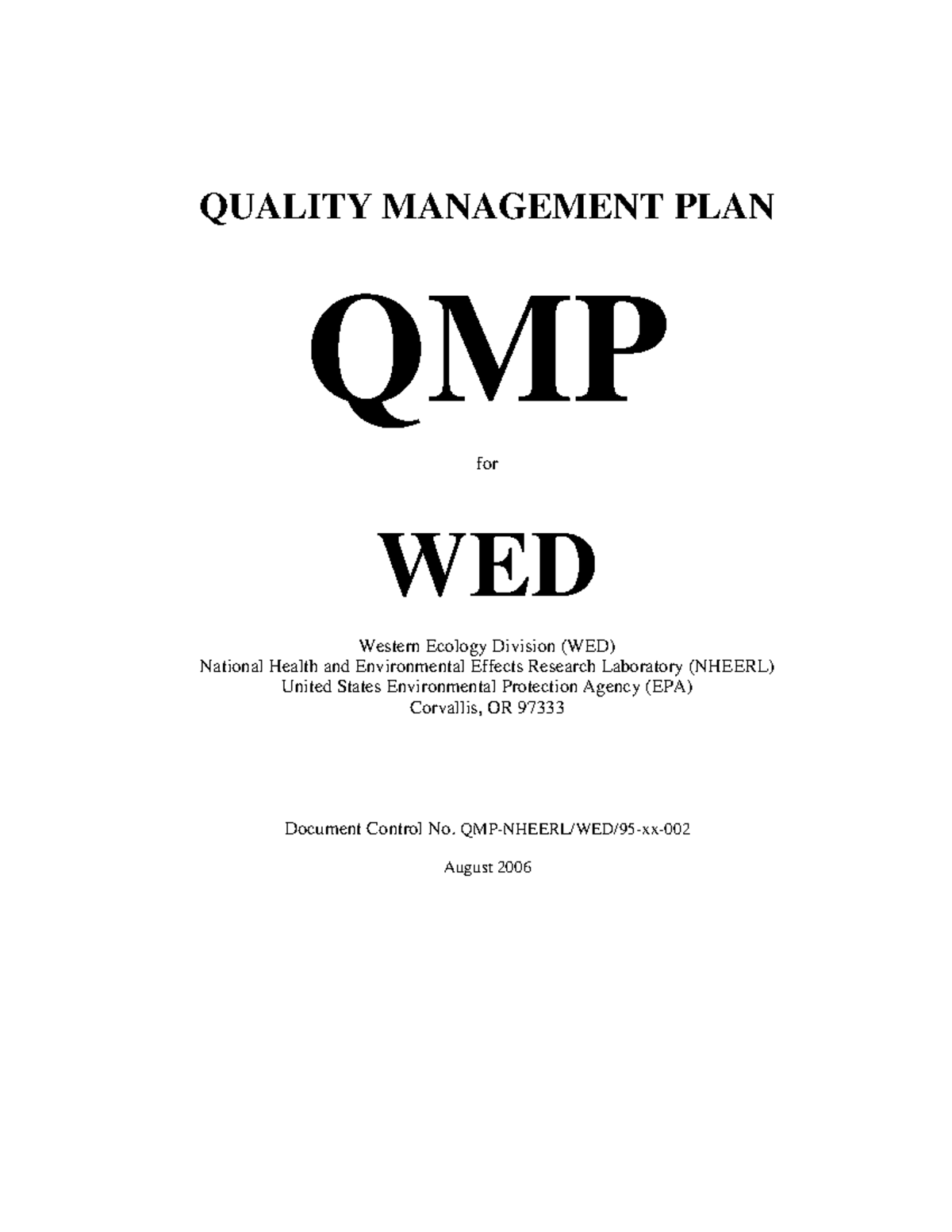 Quality Management PLAN - QUALITY MANAGEMENT PLAN QMP for WED Western ...