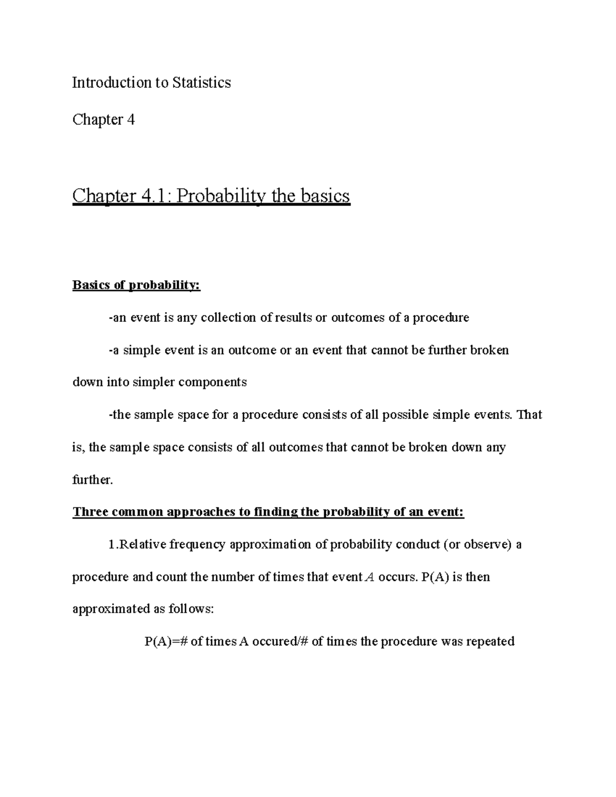 Introduction to statistics notes on Chapter 4 - Introduction to ...