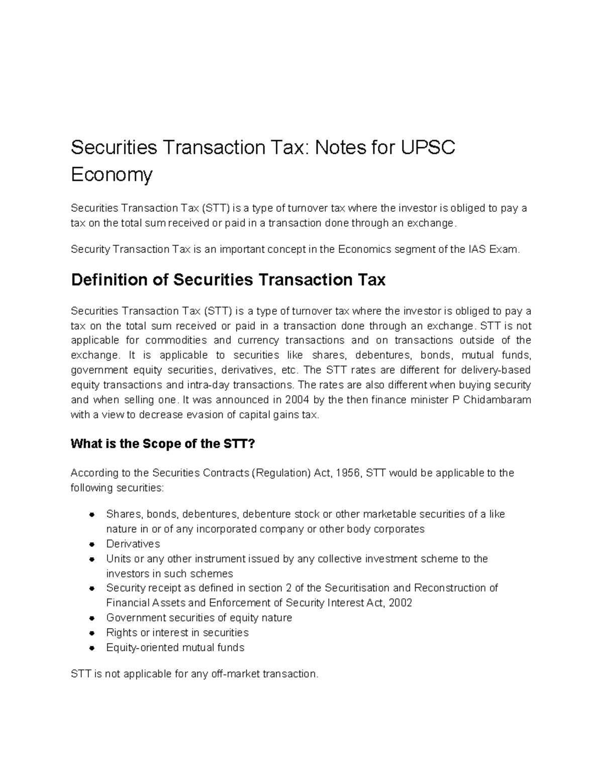 Securities-Transaction-Tax -Notes-for-UPSC-Economy - Securities ...