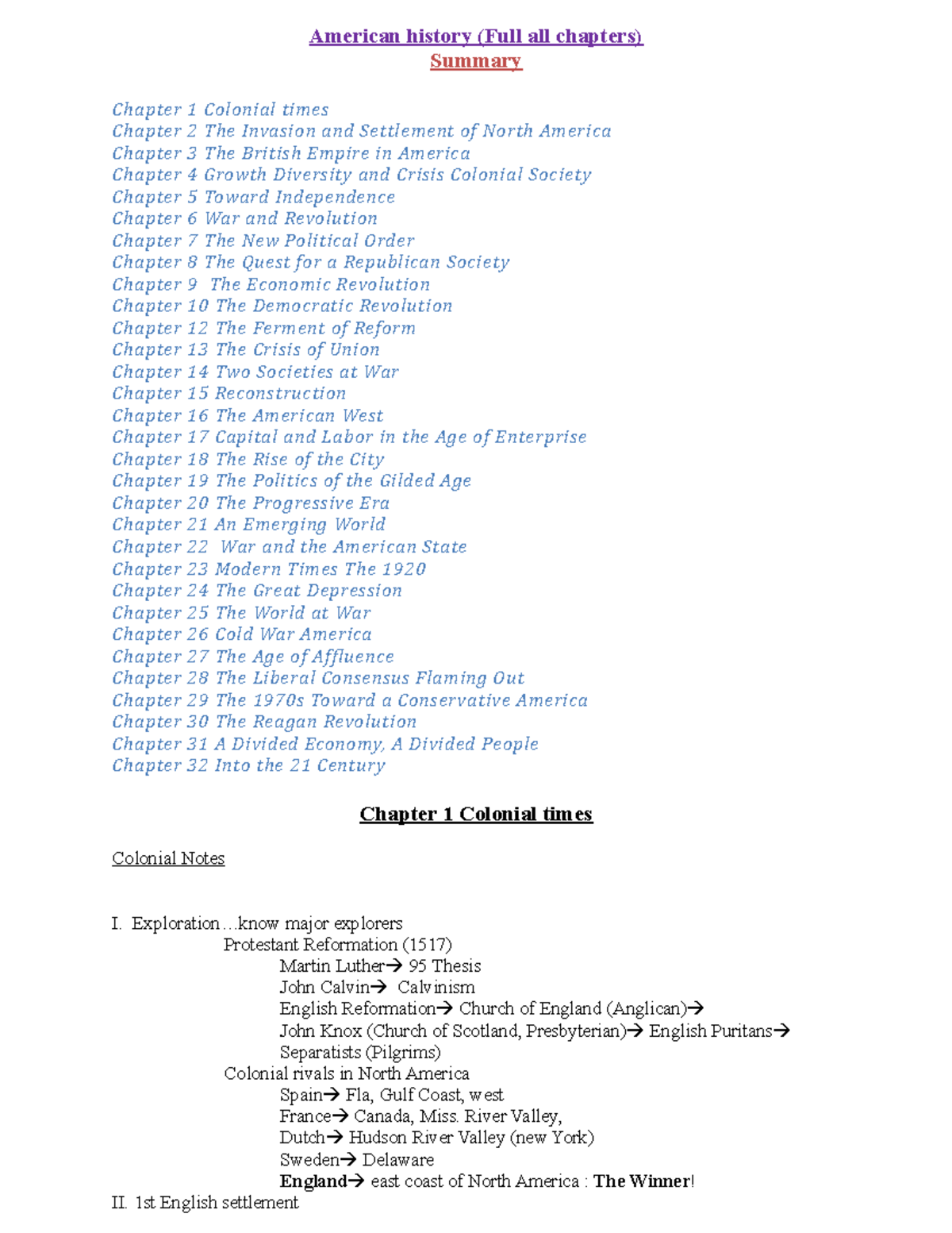 American history-full - American history (Full all chapters) Summary ...