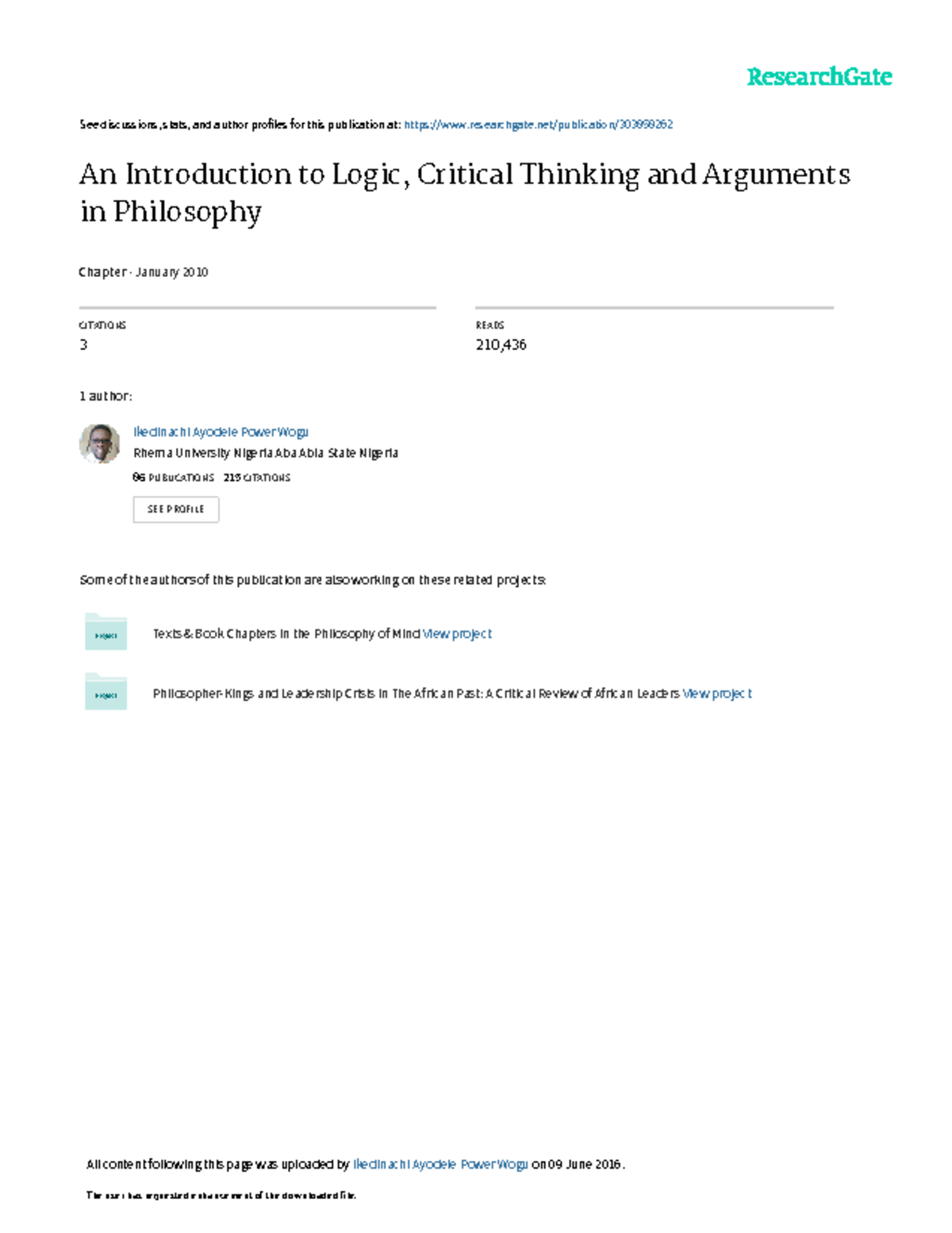 An Introduction To Logic Critical Thinking Arguments In Philosophy See Discussions Stats And
