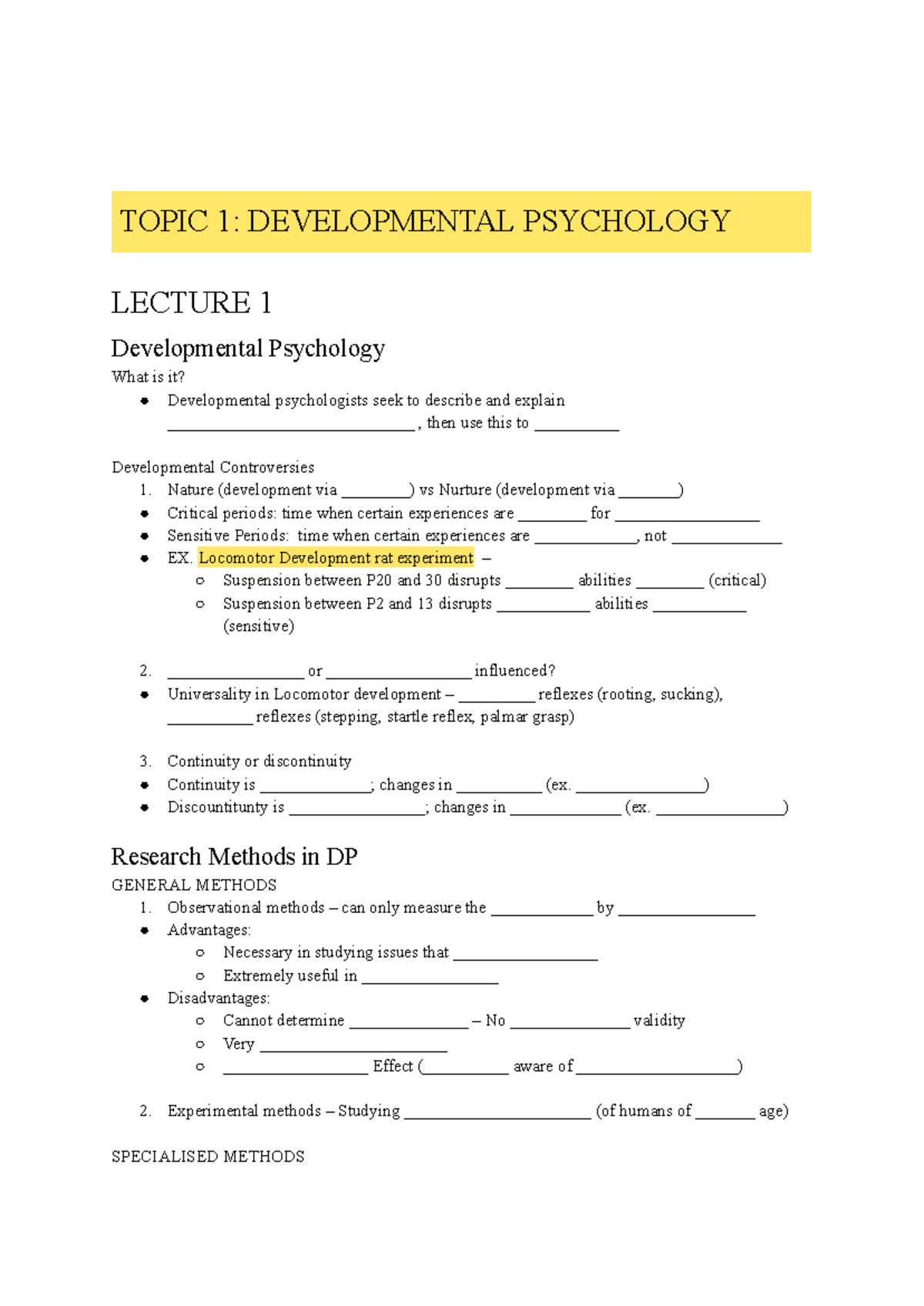PSYC2061 Worksheet - TOPIC 1: DEVELOPMENTAL PSYCHOLOGY LECTURE 1 ...