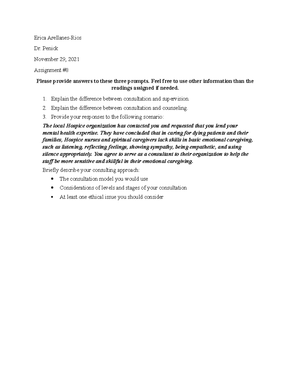 Professional Counseling Assignment #7 - Erica Arellanes-Rios Dr. Penick ...