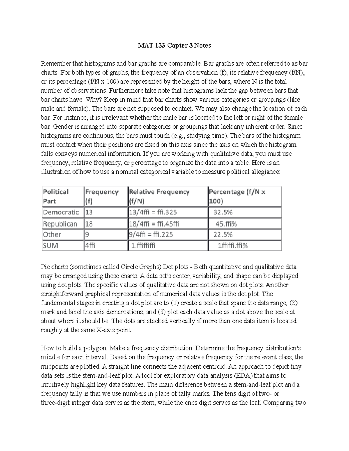 MAT 133 Capter 3 Notes - MAT 133 Capter 3 Notes Remember that ...