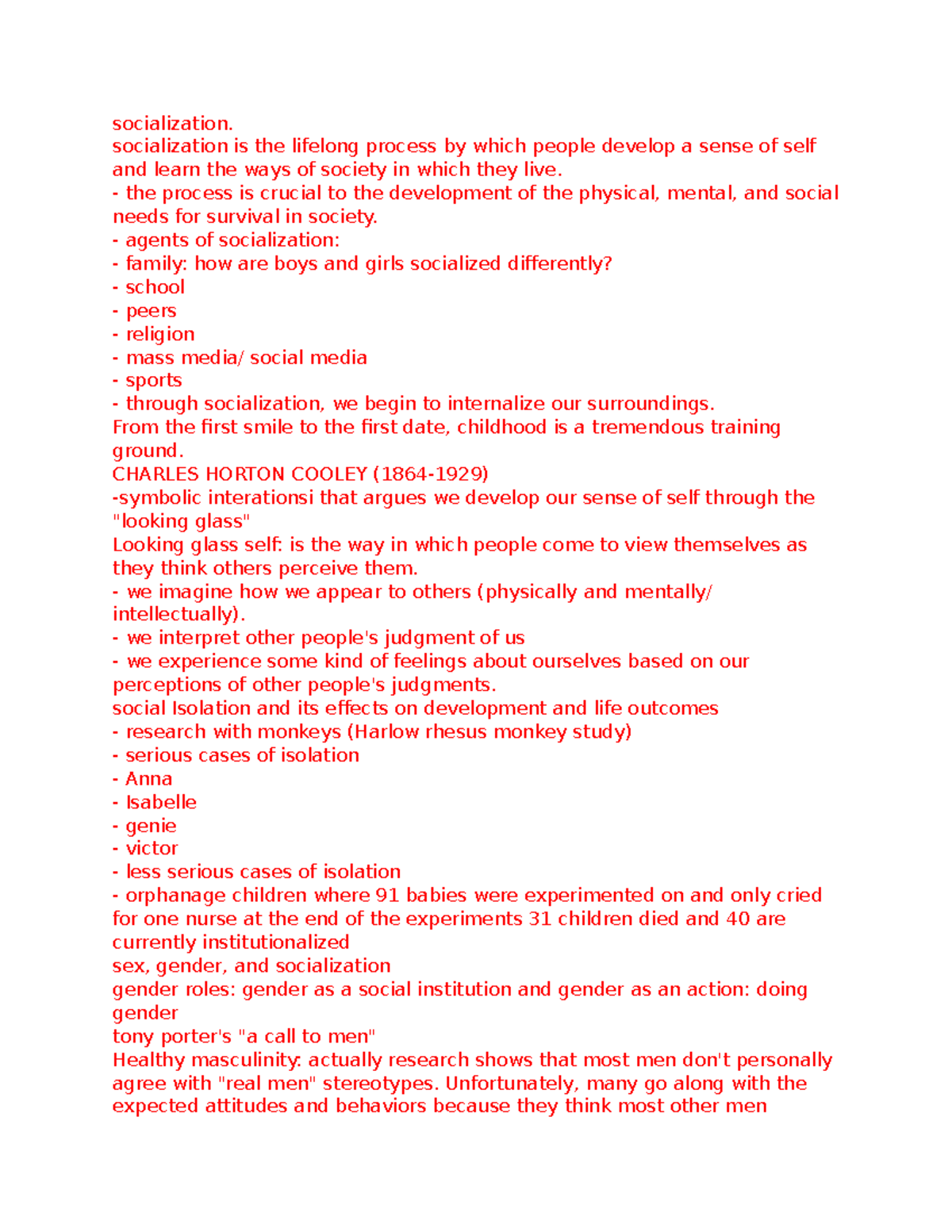 Document 3 - in class lecture note of chapter 3 - socialization. socialization is the lifelong ...